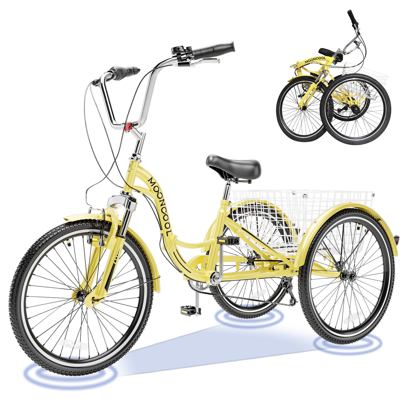 MOPHOTO Adult Folding Tricycle with Large Basket, 7 Speed 24/26 Inch ...
