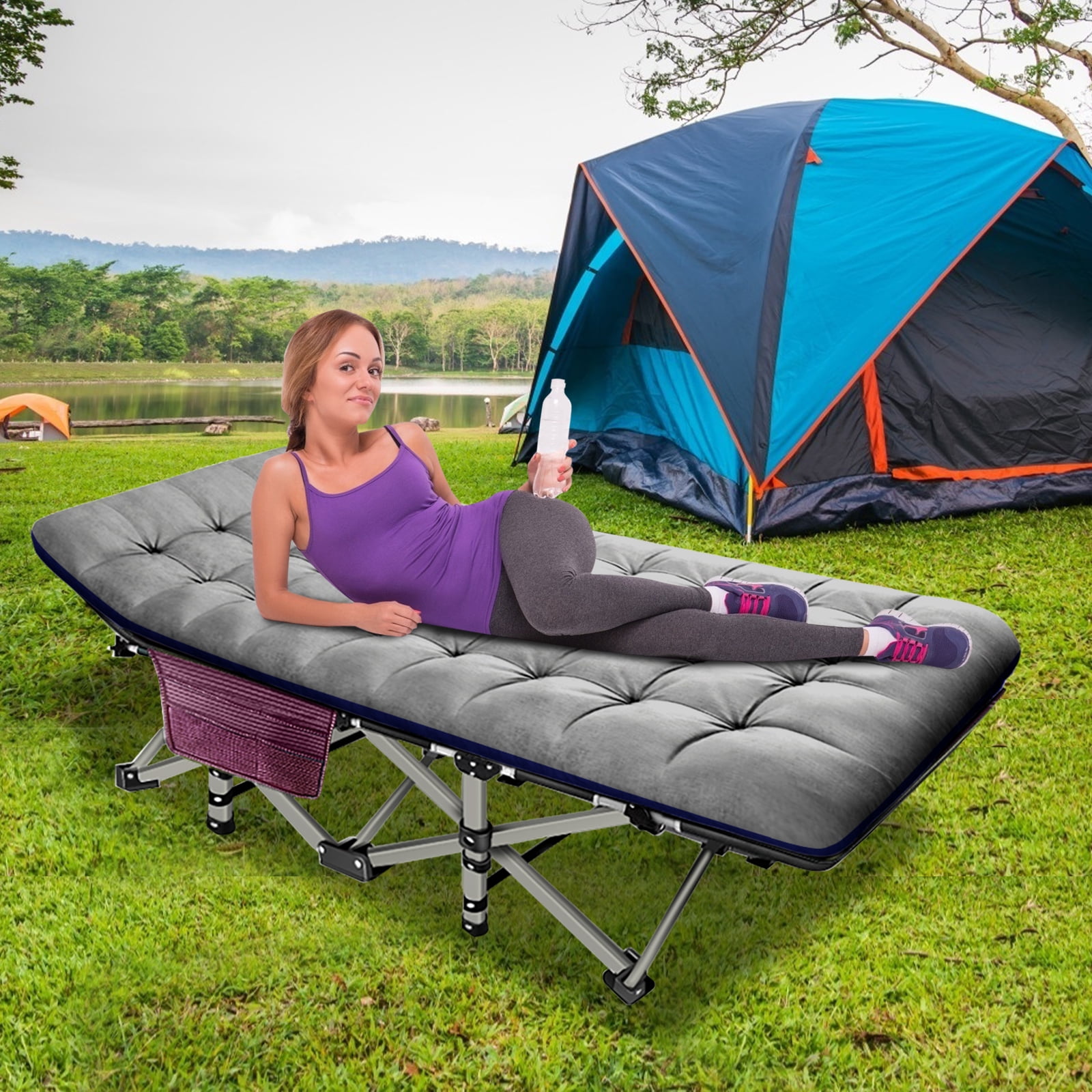 MOPHOTO Adult & Kids Camping Cot, Updated 1200D Folding Cot, With Gray ...