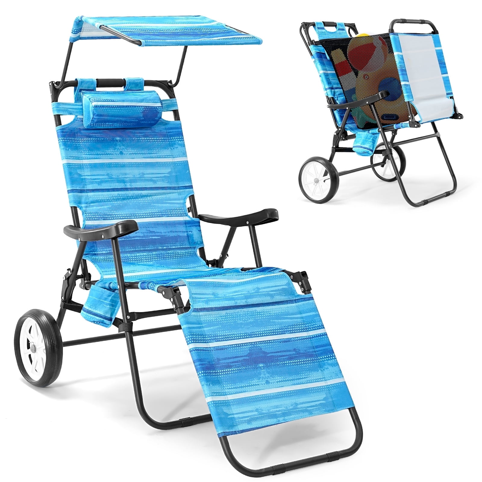 MOPHOTO Beach Chair with Canopy, 2-in-1 Beach Chair Combo Cart Lounge ...