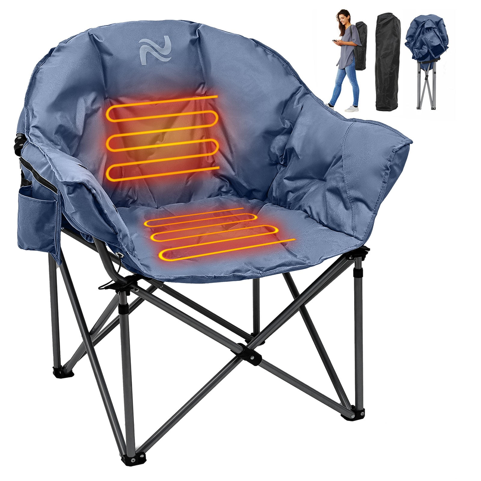 MOPHOTO Heated Camping Chair Oversized, Outdoor Portable Heated Folding ...