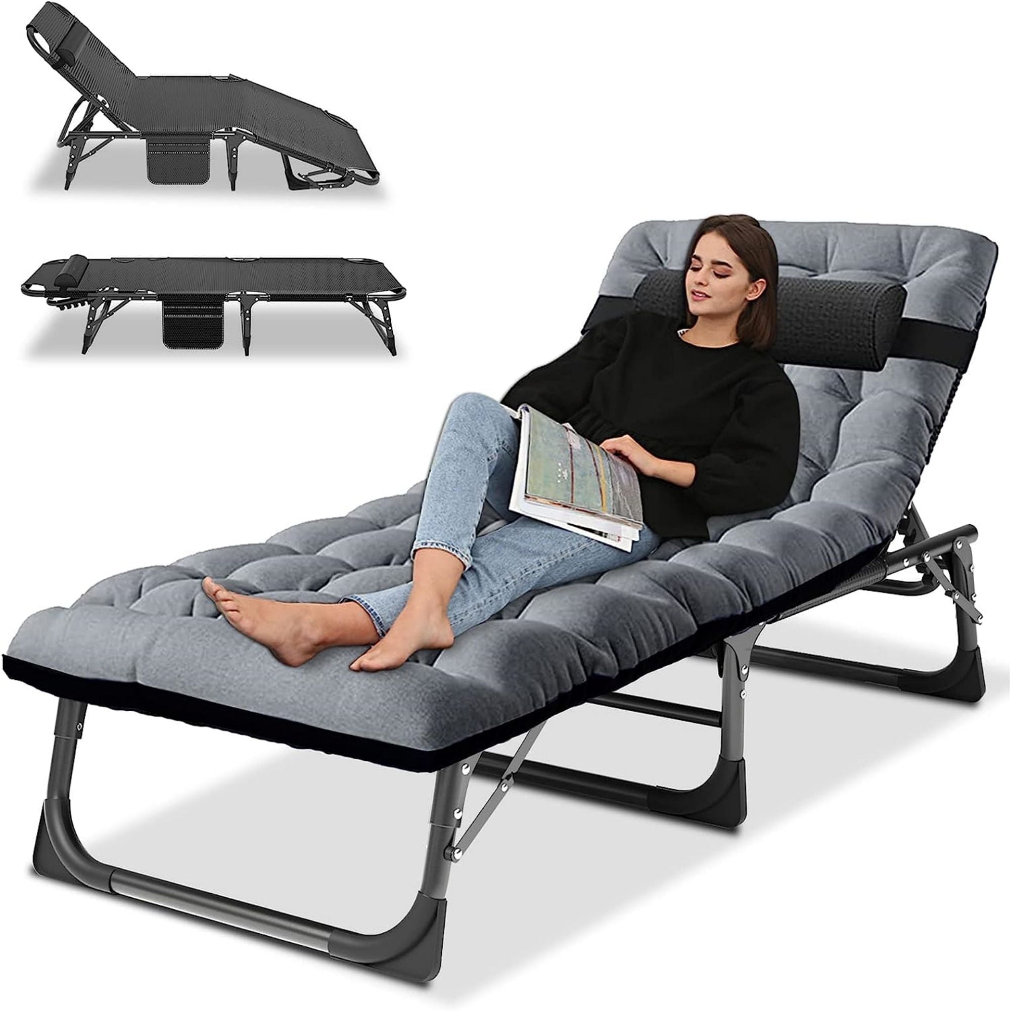 MOPHOTO Camping Cot With Mattress & Pillow, 4-Position Adjustable ...