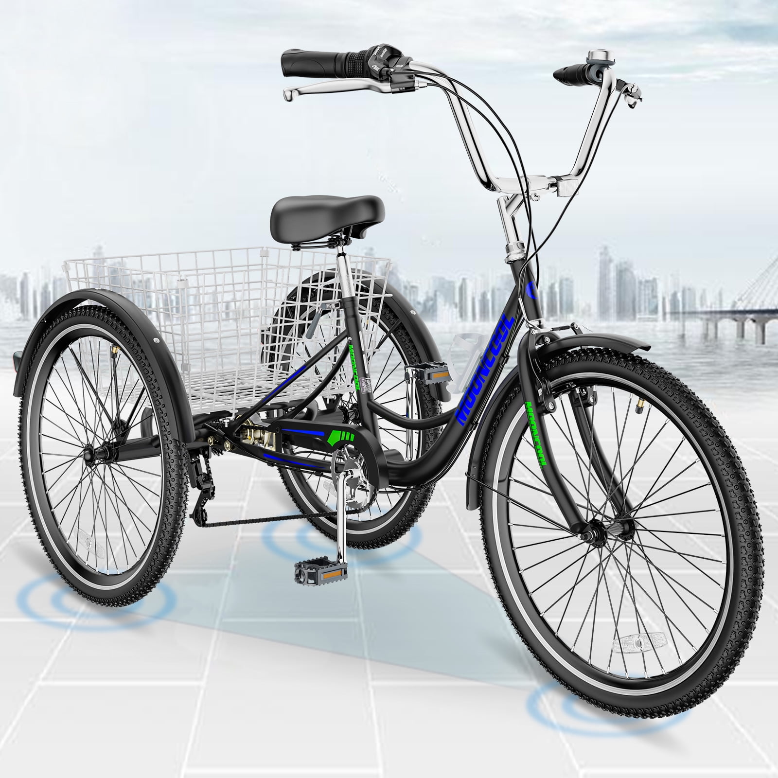 MOPHOTO Cruiser Tricycle for Adults with Backrest Saddle, 26" Wheels, 7 ...