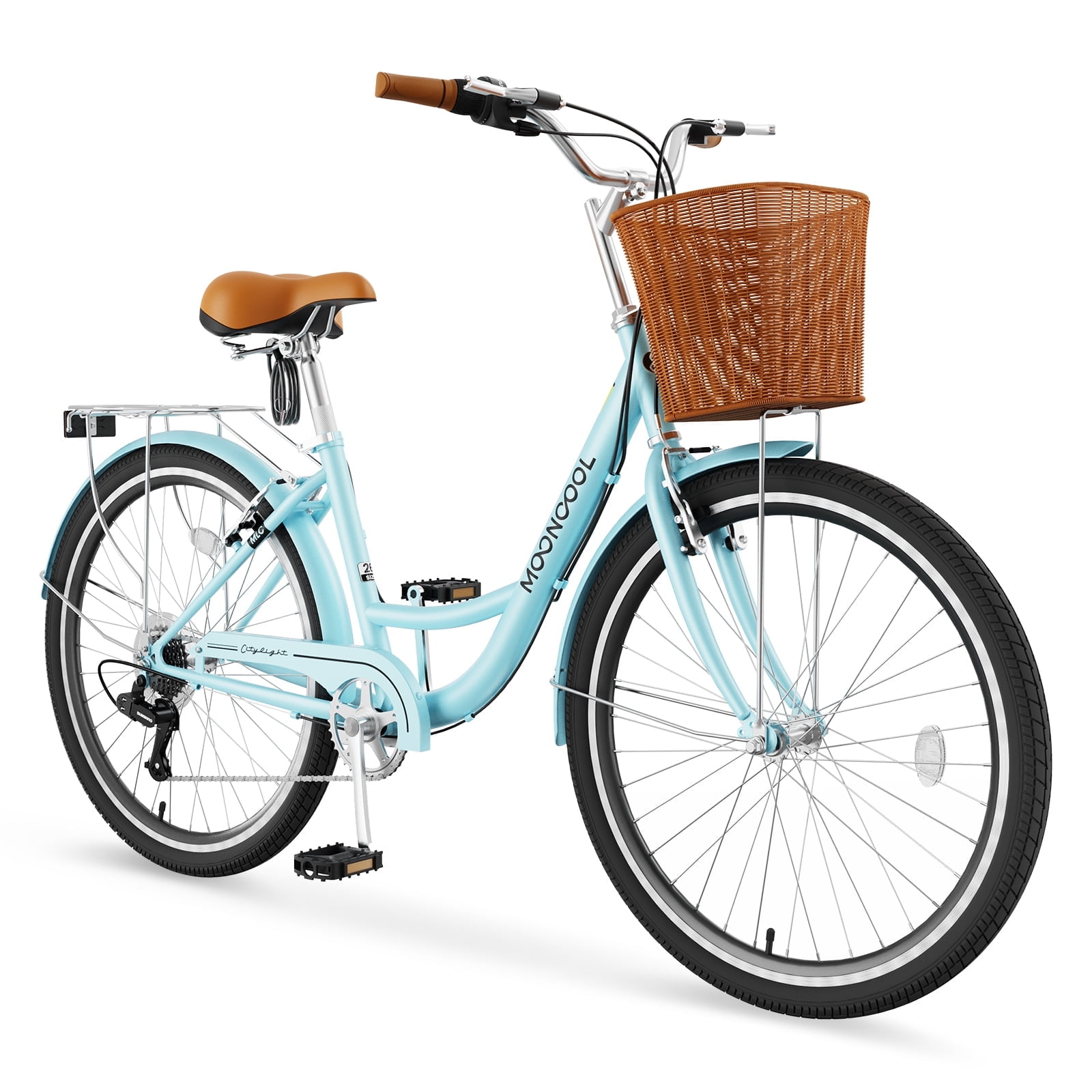 MOPHOTO 7 Speed 24 inch Bicycle for Women, Cruiser Bike for Women with ...