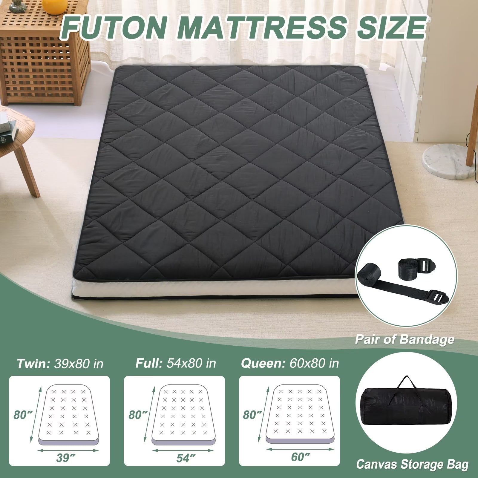 MOPHOTO Floor Mattress with Storage Bag, Full Size, Japanese Futon ...
