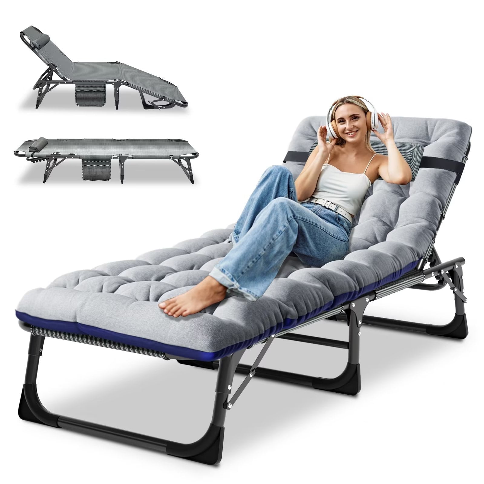 MOPHOTO Folding Camping Cot, Portable Folding Lounge Chair, Adjustable ...