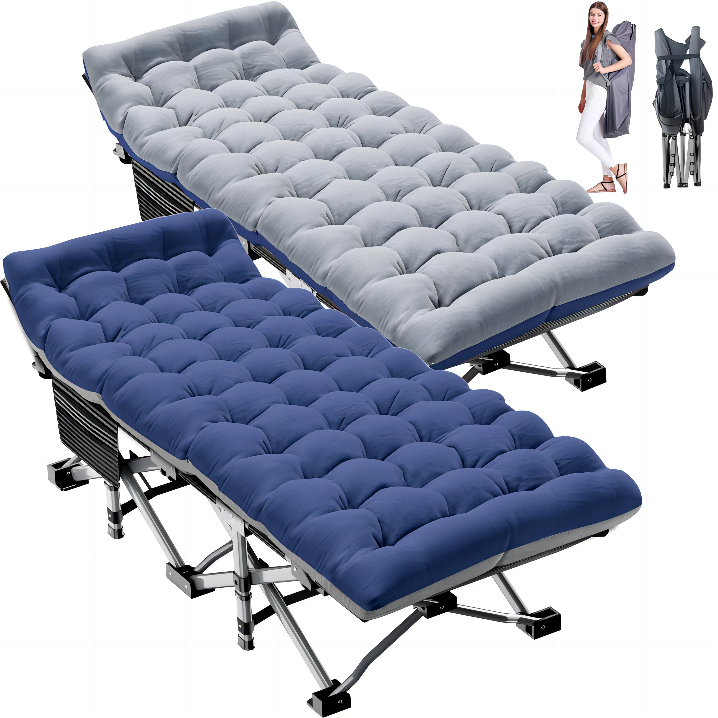 MOPHOTO Folding Camping Cots for Adults 880lbs, 2 Pack Folding Cot, 75 ...