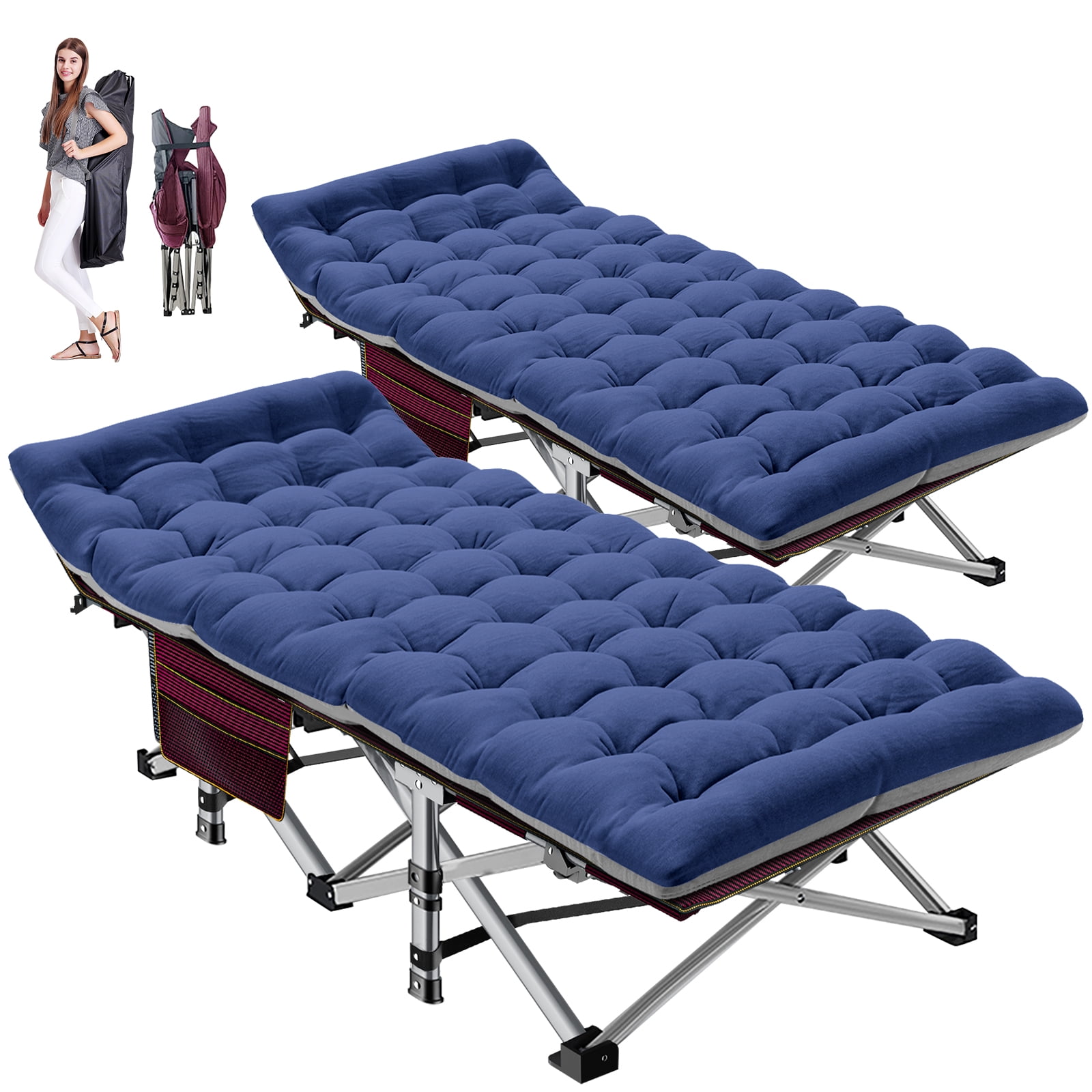 MOPHOTO Folding Camping Cots for Adults 880lbs, 2 Pack Folding Cot, 75 ...