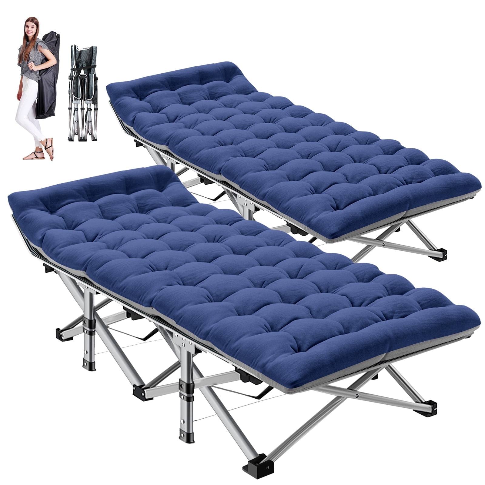 MOPHOTO 2PK Folding Camping Cot for Adults, XL Portable Folding Bed ...
