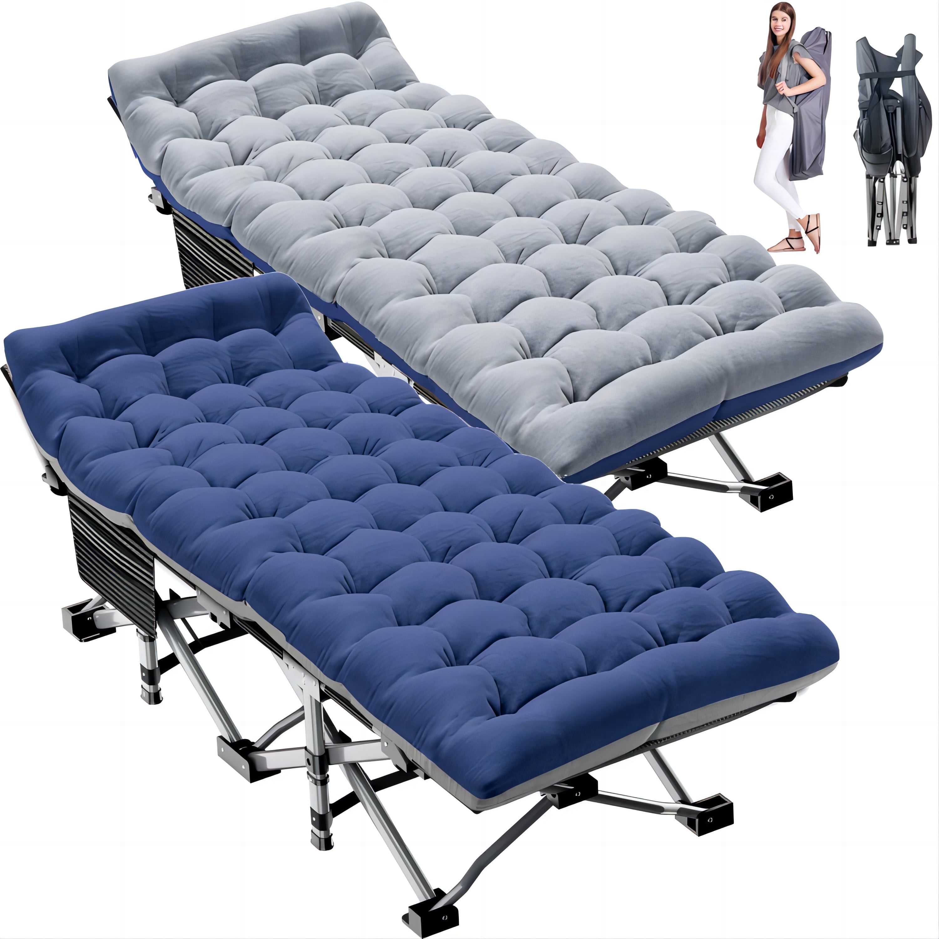 MOPHOTO 2PK Folding Camping Cot for Adults, XL Portable Folding Bed ...