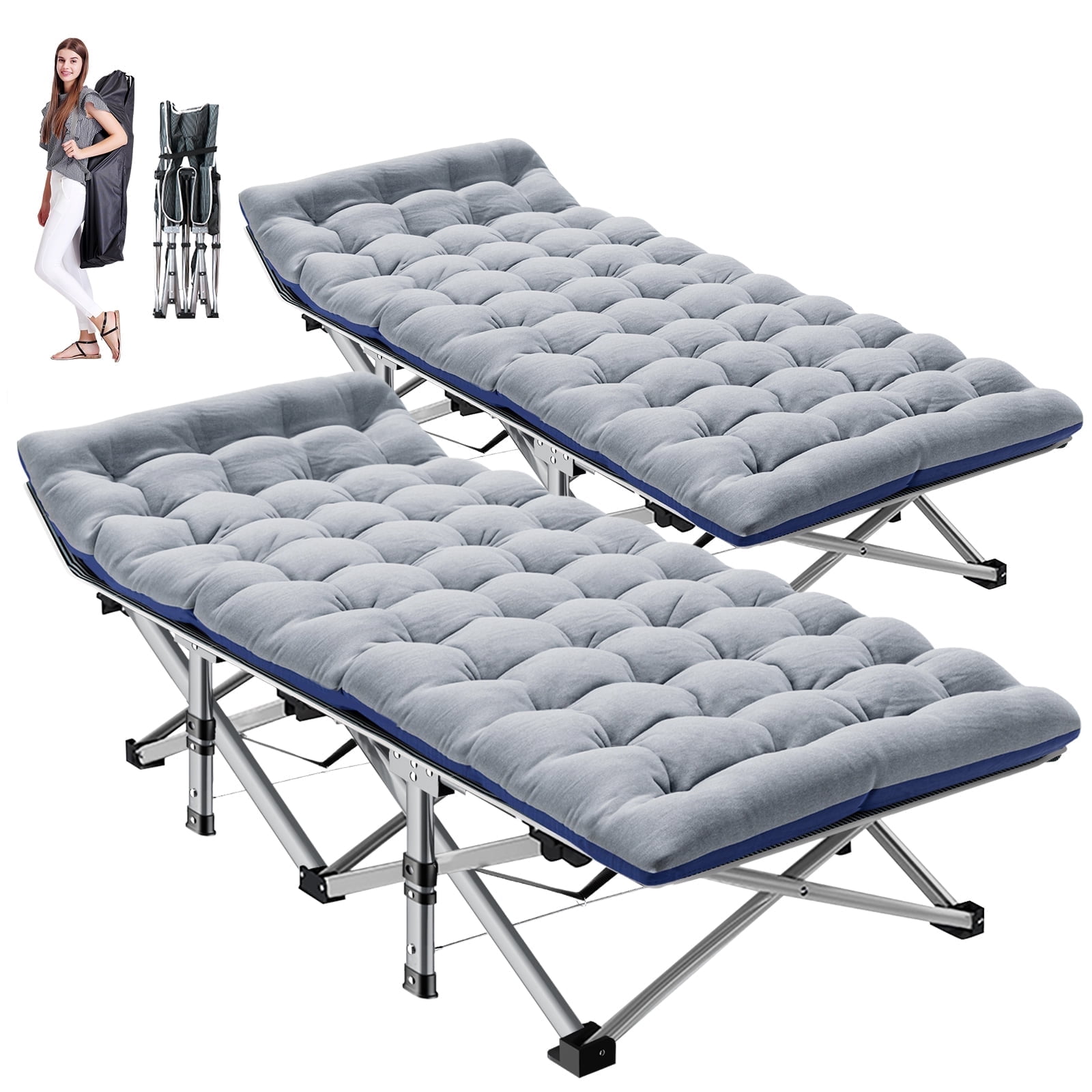 MOPHOTO 2PK Folding Camping Cot for Adults, XL Portable Folding Bed ...