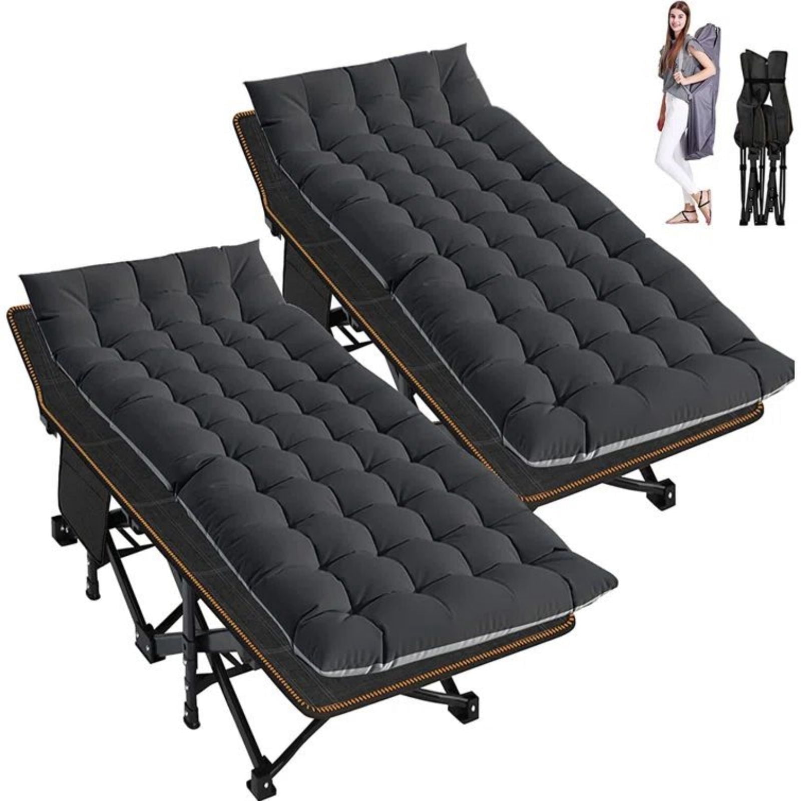 MOPHOTO 2PK Folding Camping Cot for Adults, XL Portable Folding Bed ...