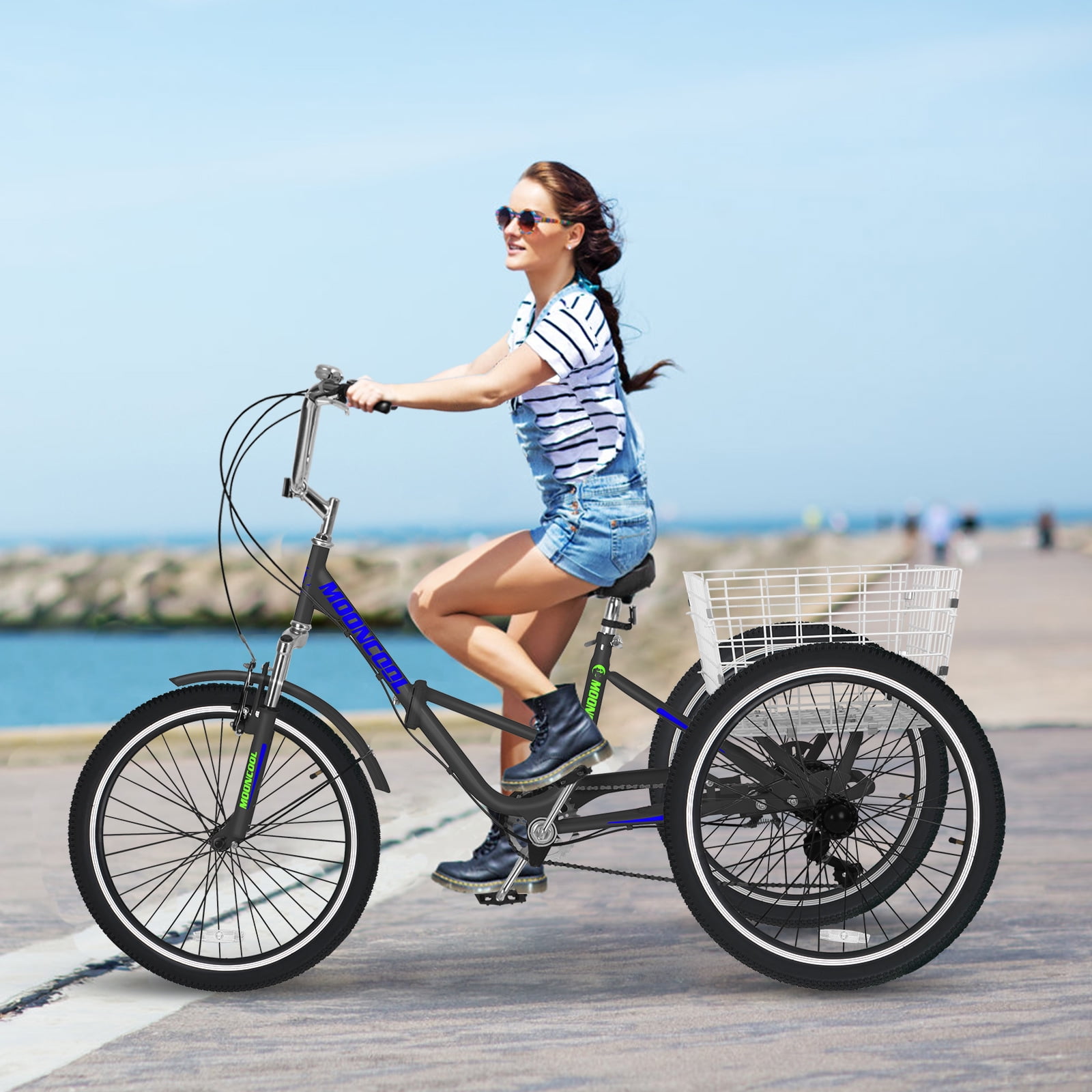 MOPHOTO Folding Tricycle 7-Speed Adult Tricycle, 24 inch Foldable 3 ...