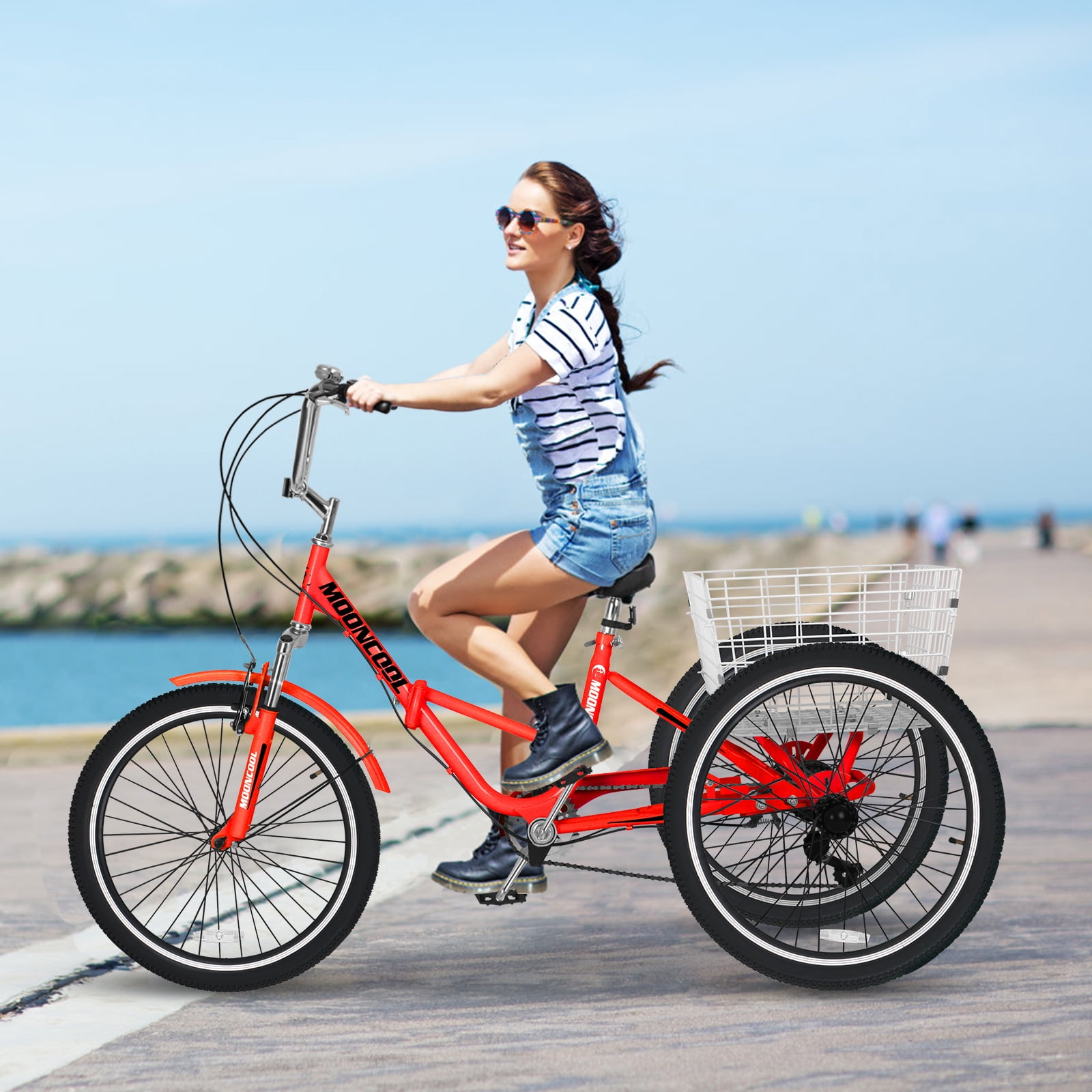 MOPHOTO Folding Tricycle 7-Speed Adult Tricycle, 26 inch Foldable 3 ...