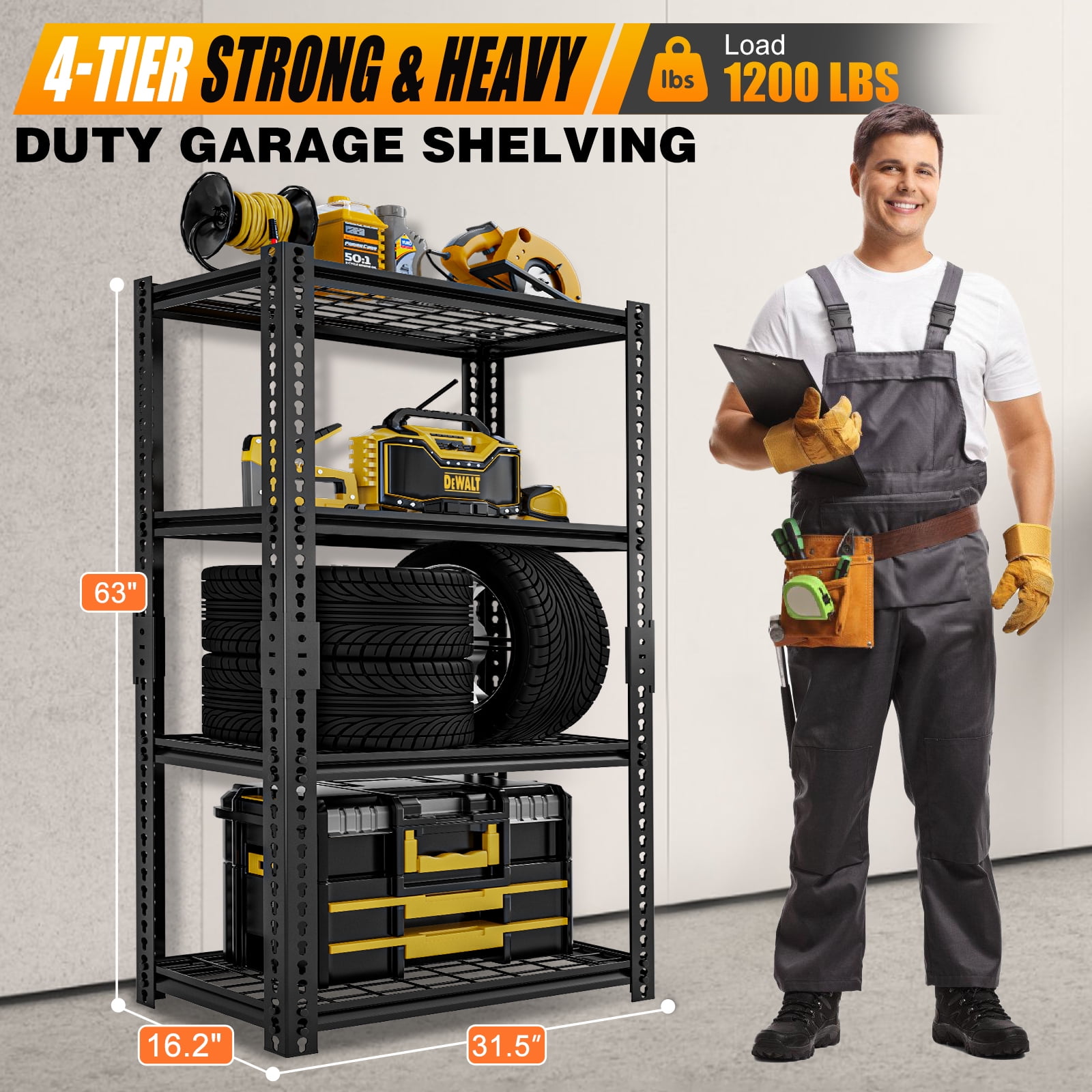 MOPHOTO Garage Shelving Heavy Duty Load 1600Lbs Storage Rack Shelf ...