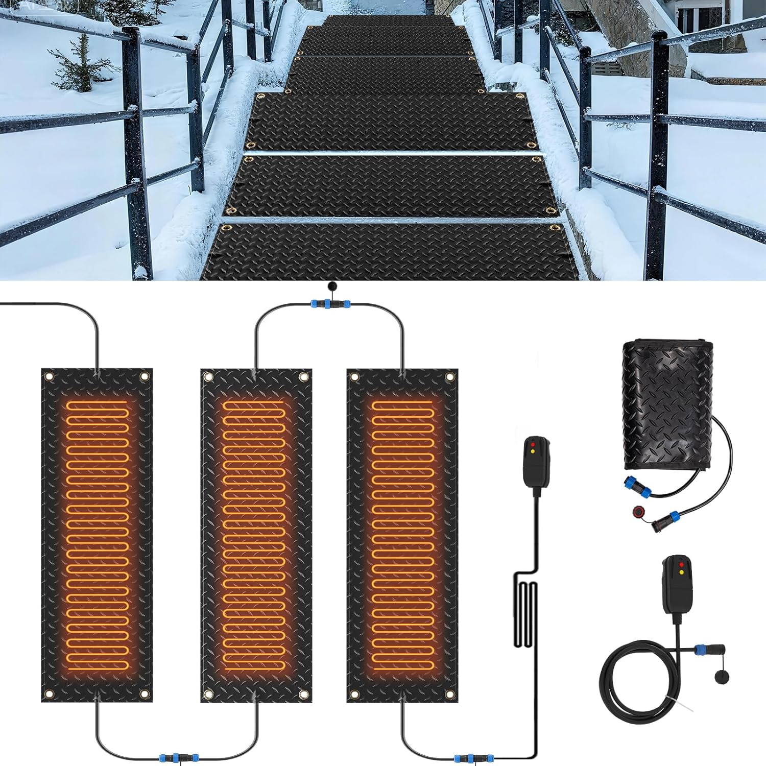 MOPHOTO 3 Pcs Heated Snow Melting Mats,10x30in Electric Snow Melting ...