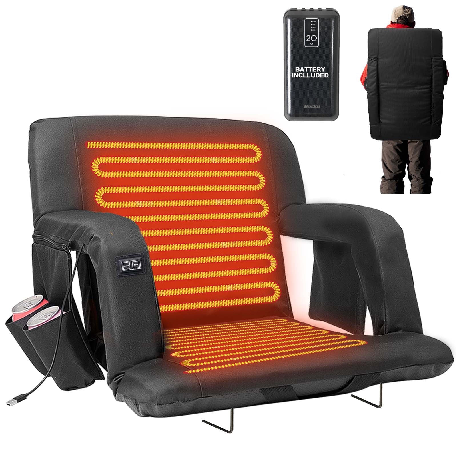 MOPHOTO Heated Stadium Seat Bleacher Seat with Back & Arm Support ...