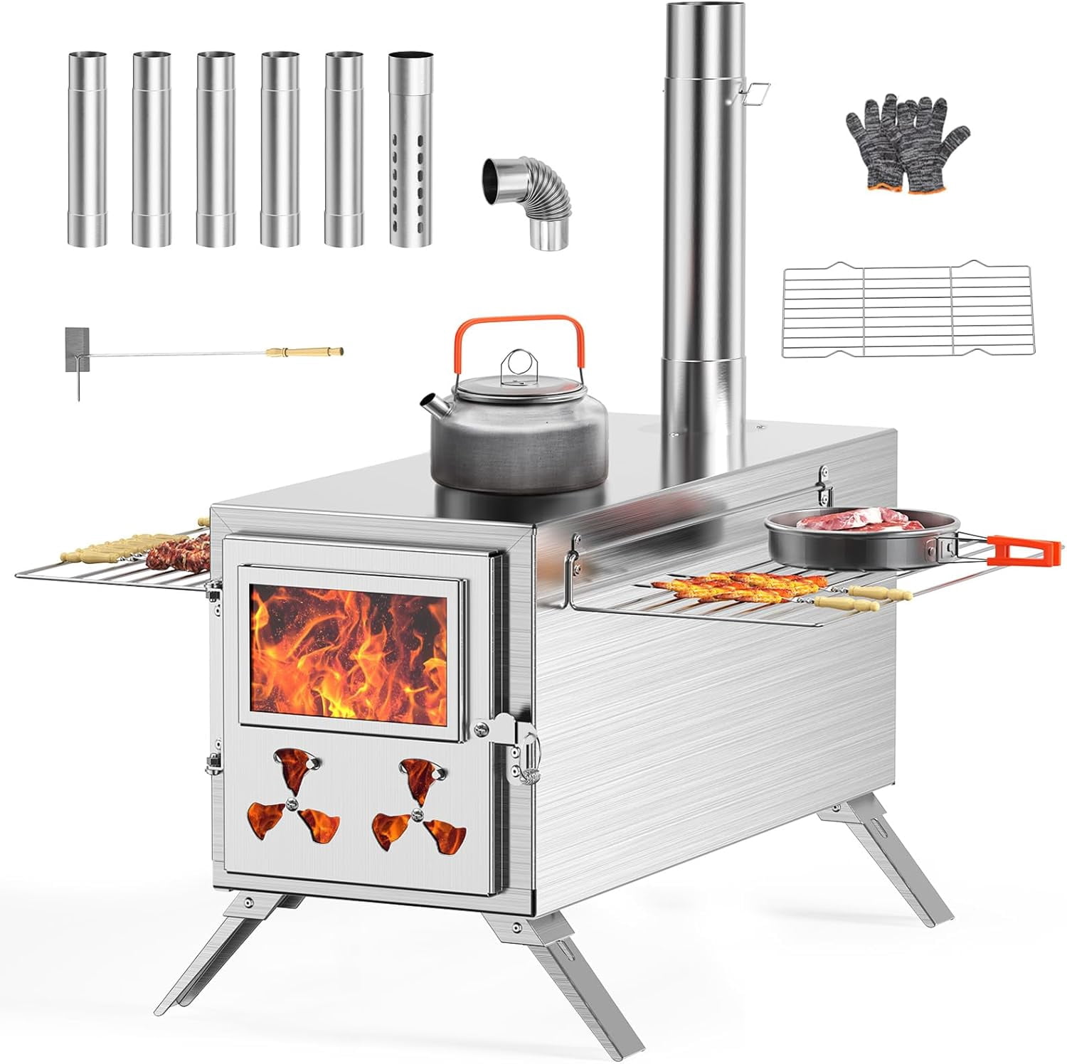 MOPHOTO Hot Tent Stove,Portable Camping Wood Stove Stainless Steel ...