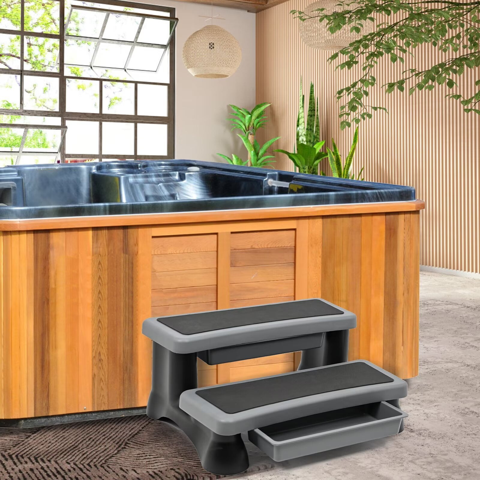 MOPHOTO Hot Tub Step Dark Gray with Storage, Spa Steps with Storage ...