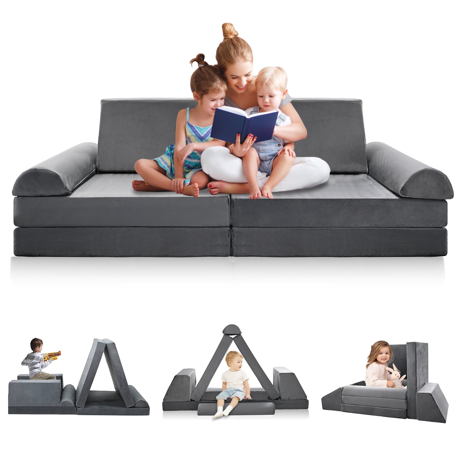 MOPHOTO Kids Couch Play Set, 8PCS Modular Kids Sofa Couch Fold Out ...