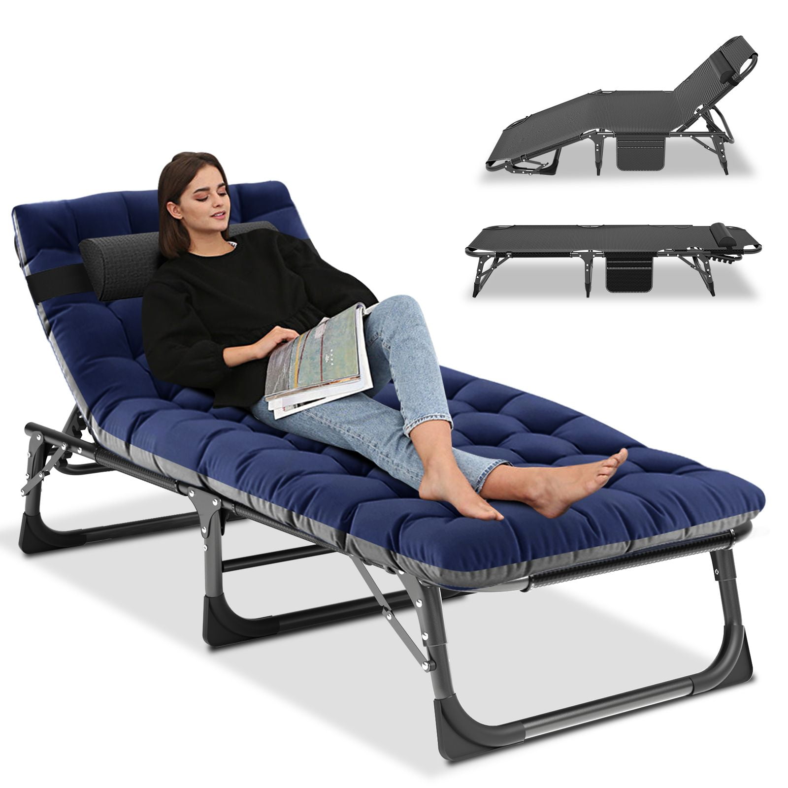 MOPHOTO Foldable Lounge Chair with Mattress, 440 Lbs Capacity, Portable ...
