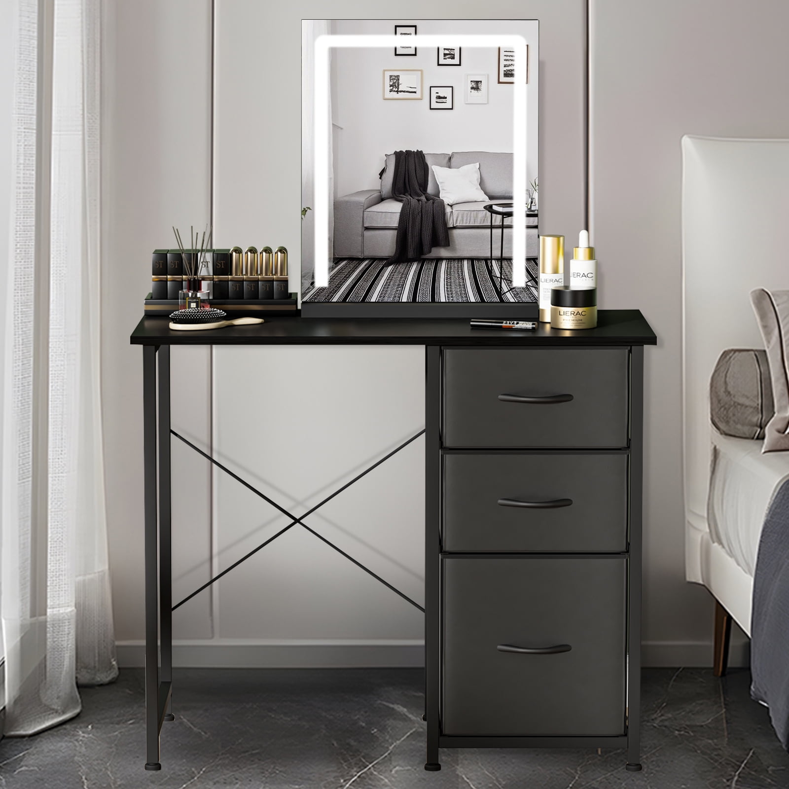 MOPHOTO Modern Vanity Desk Set with Lighted Mirror, 3 Lighting Modes ...