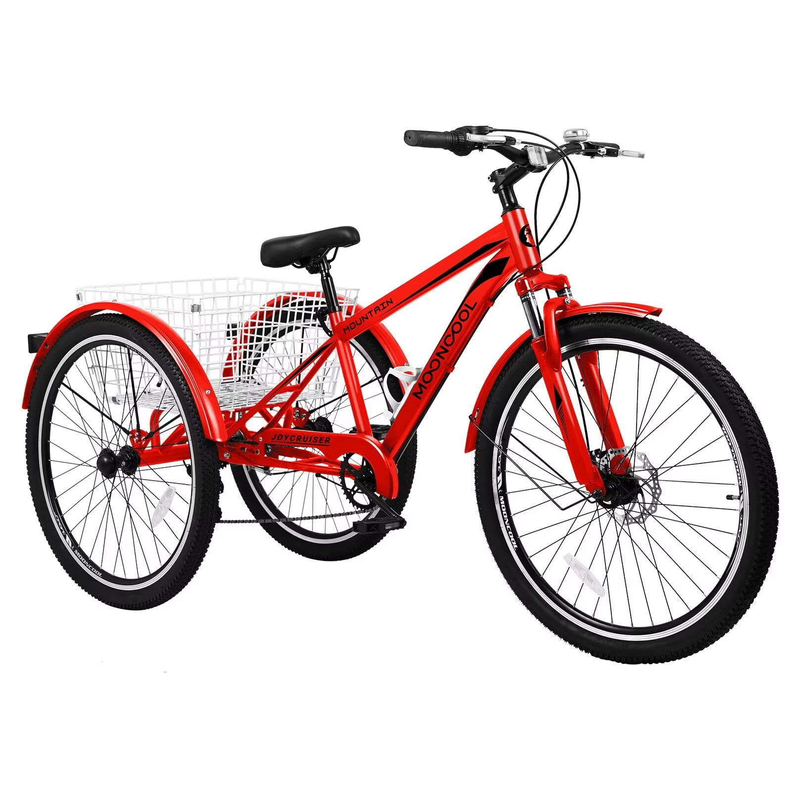 MOPHOTO Mountain Tricycle 24" 7 Speed MTB, Red Adult Cruiser Trike ...