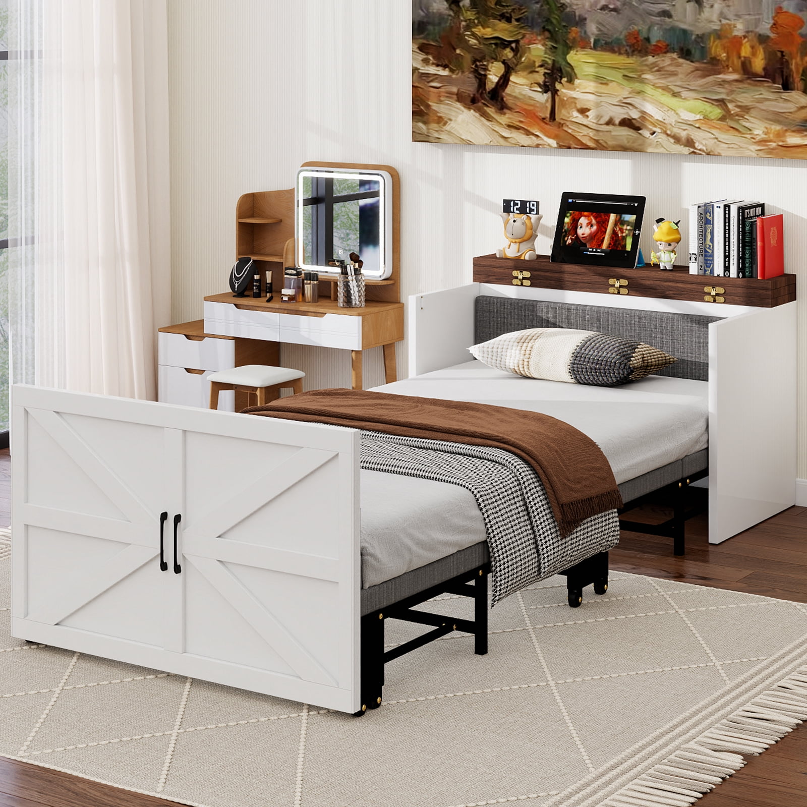 MOPHOTO Murphy Cabinet Bed Folding Bed Roll Away Beds with Mattresses ...