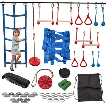 HAPFAN 50ft Ninja Warrior Outdoor Kit: Hanging Course, Monkey Bars ...