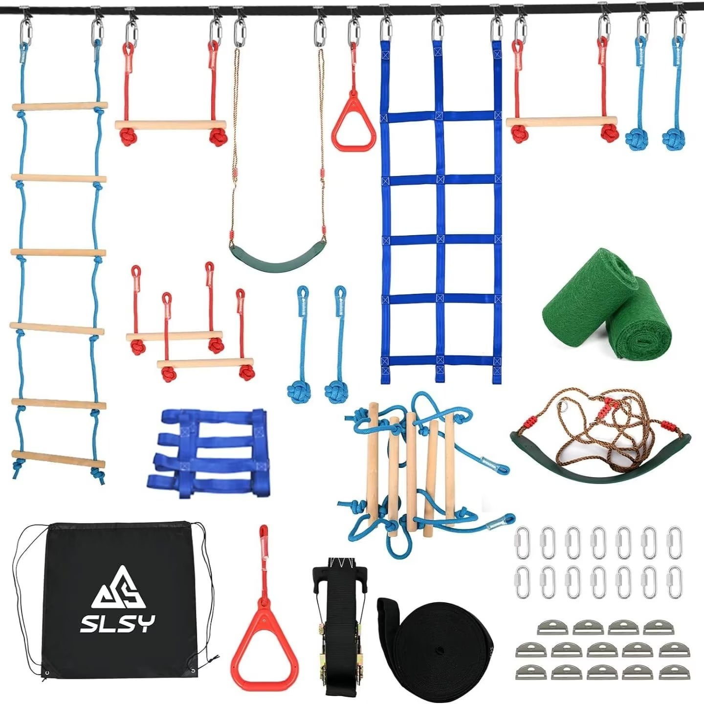 MOPHOTO Outdoor Ninja Warrior Obstacle Course for Kids, 60FT Durable ...
