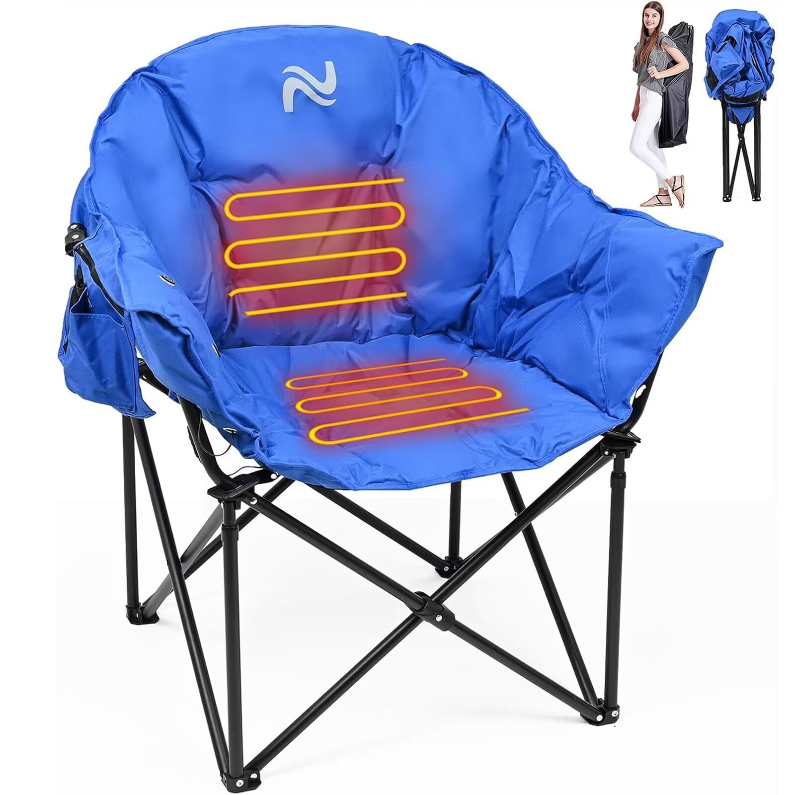 MOPHOTO Blue Heated Camping Chair Oversized, Outdoor Portable Heated ...
