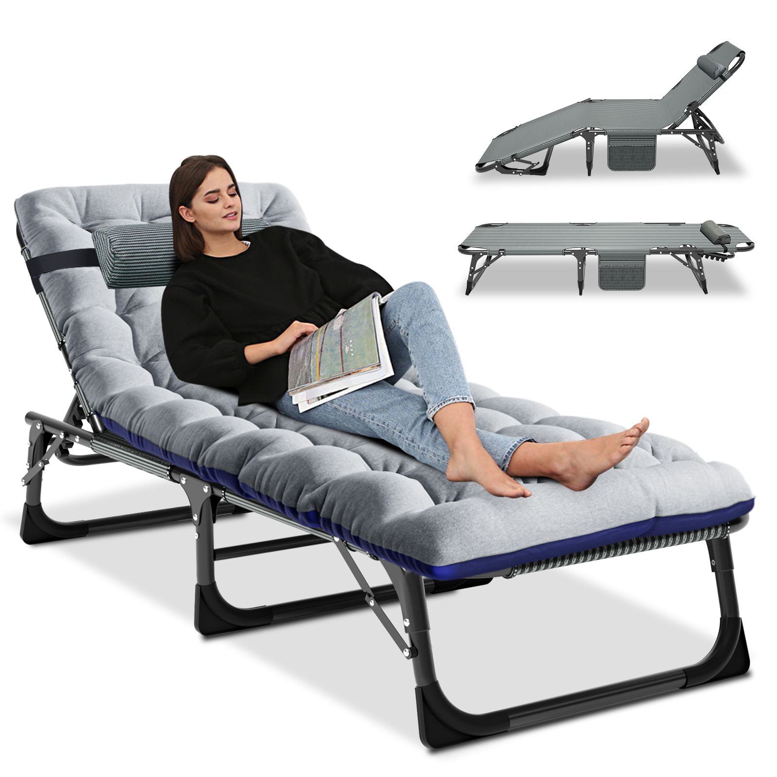 MOPHOTO Portable Patio Lounge Chair, Foldable Reclining Chaise with ...