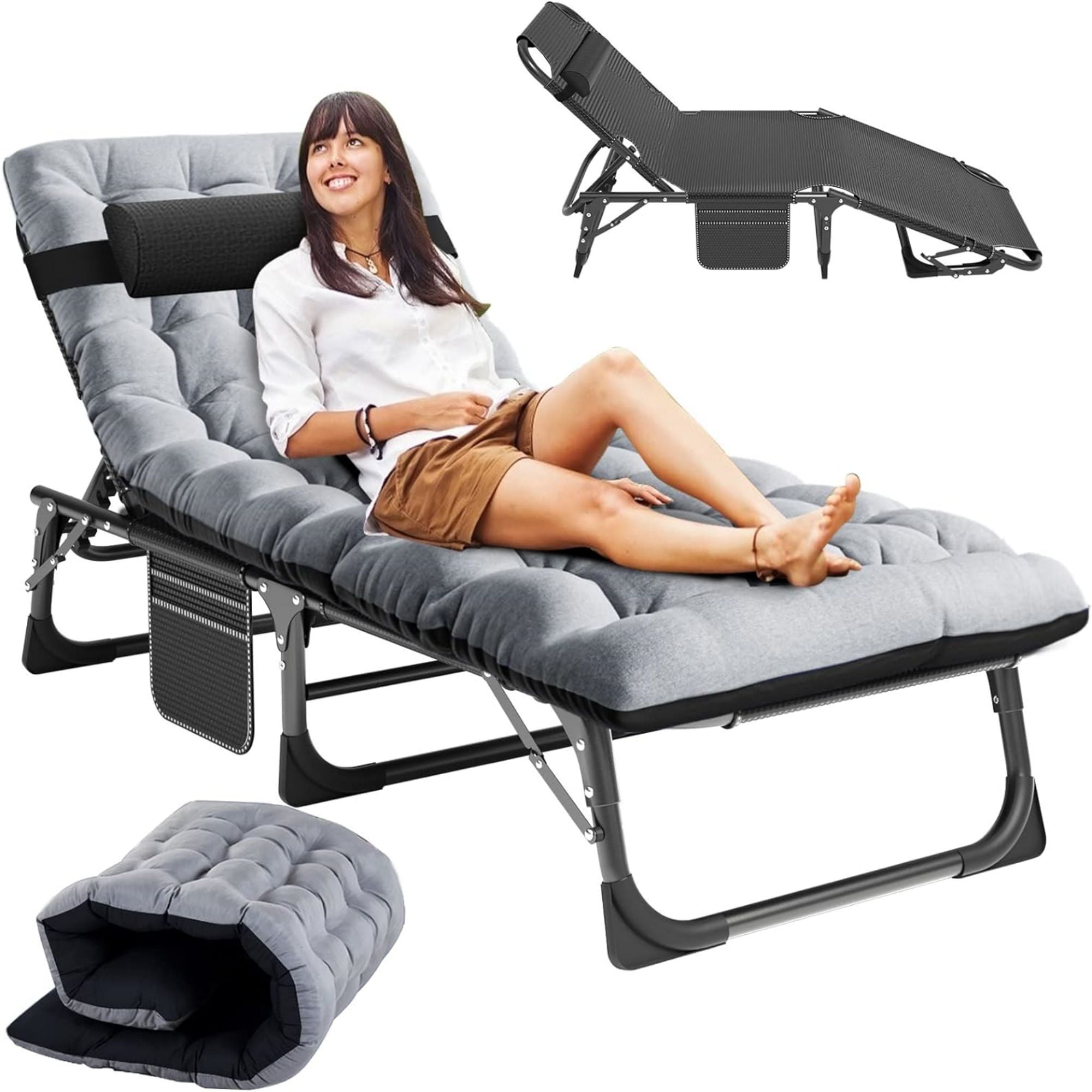 MOPHOTO Outdoor Folding Lounge Chairs for Read and Relax, Adjustable ...