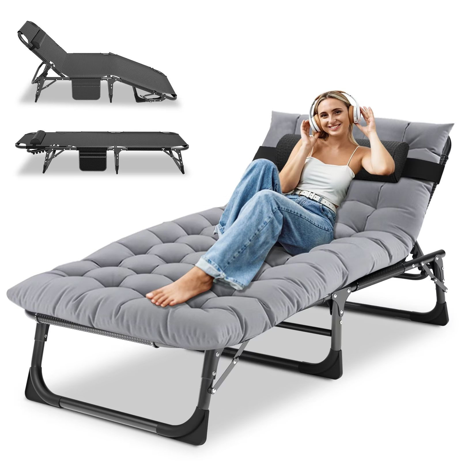 MOPHOTO Portable Folding Lounge Chair Outdoor, Adjustable Adults Patio ...