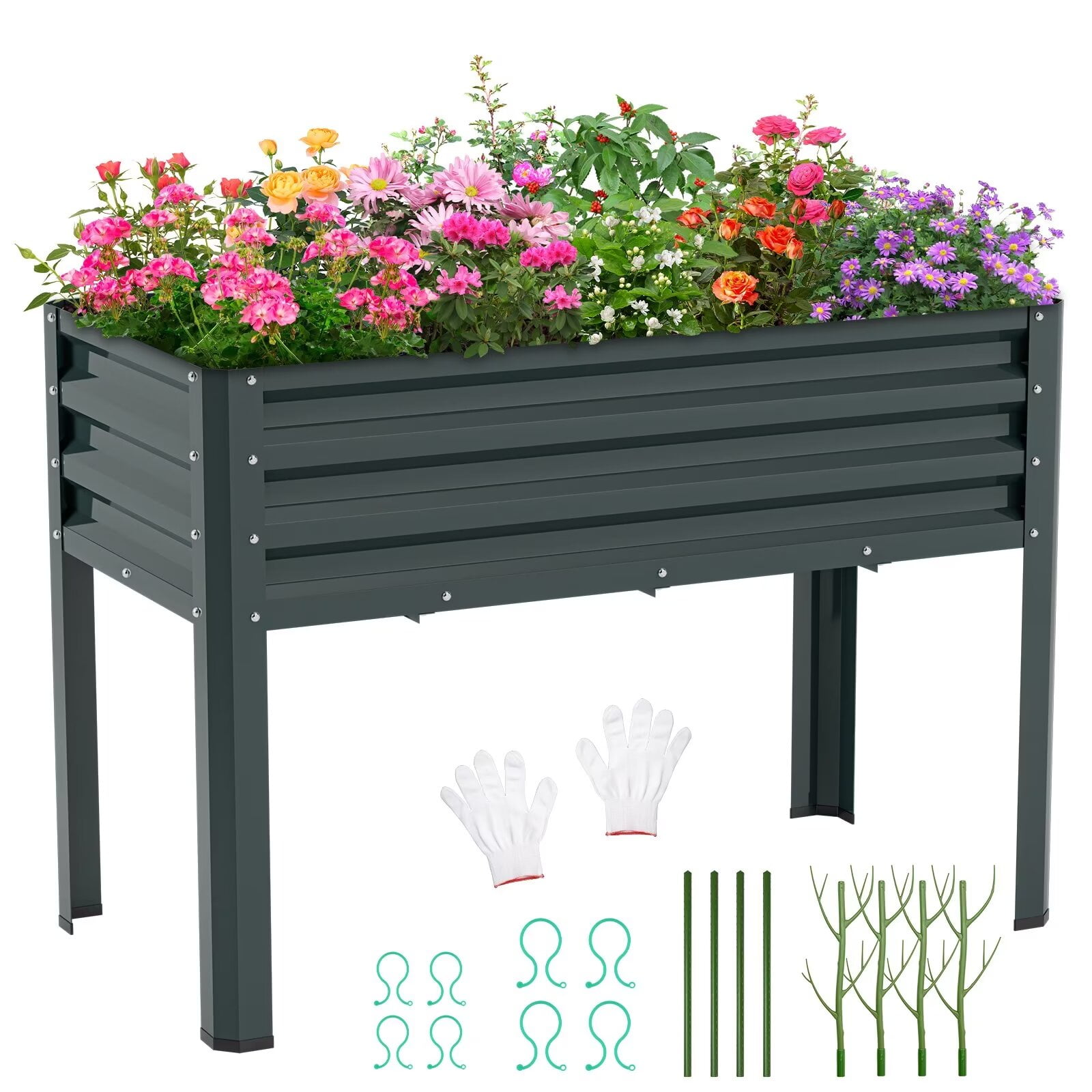 MOPHOTO Raised Garden Bed with Legs, 46×24×32in Metal Galvanized ...