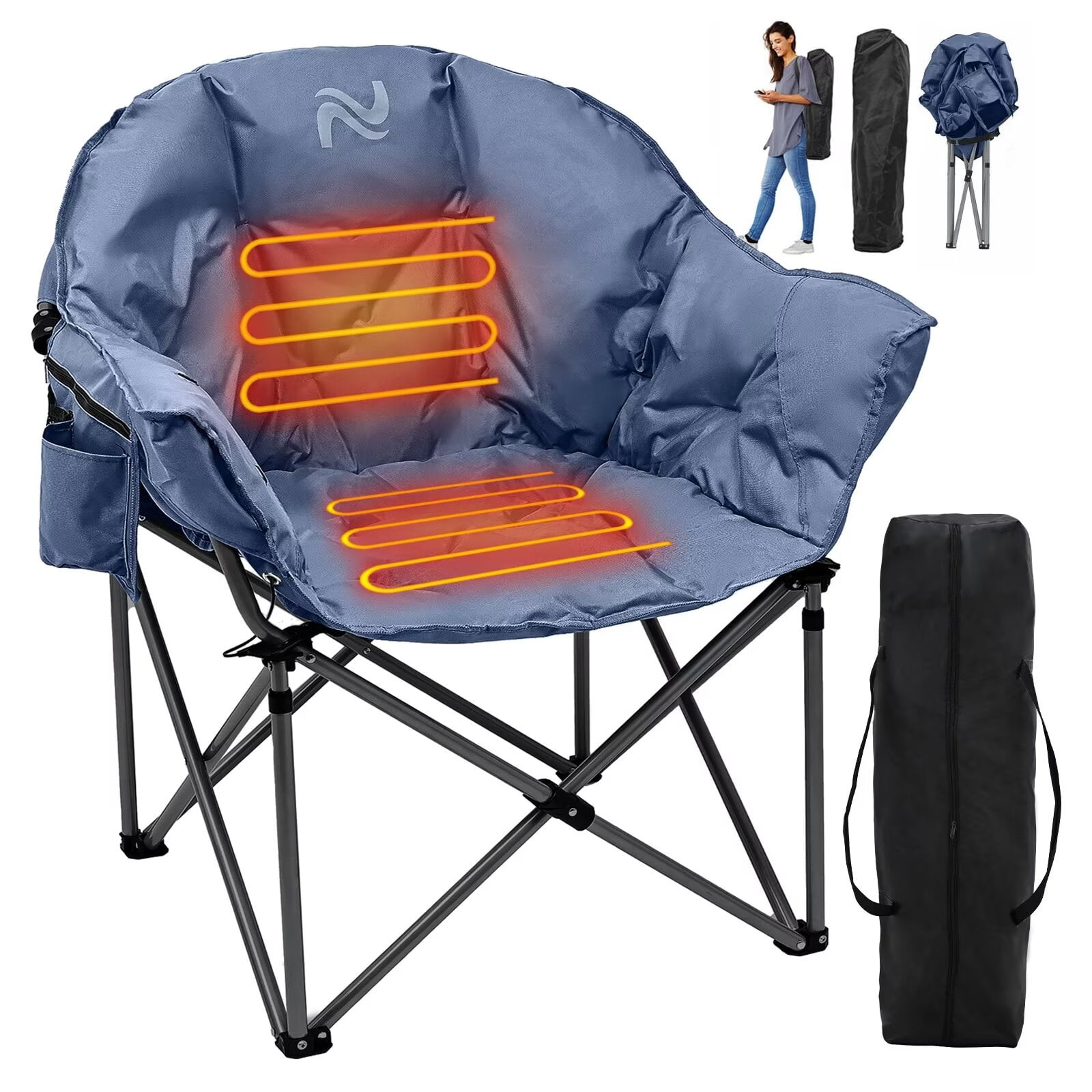 MOPHOTO Teal Heated Camping Chair Oversized, Outdoor Portable Heated ...