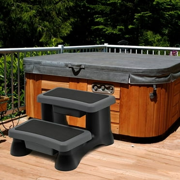 Titan Great Outdoors Teak Portable Spa Steps, 2-Tier Hot Tub Steps ...
