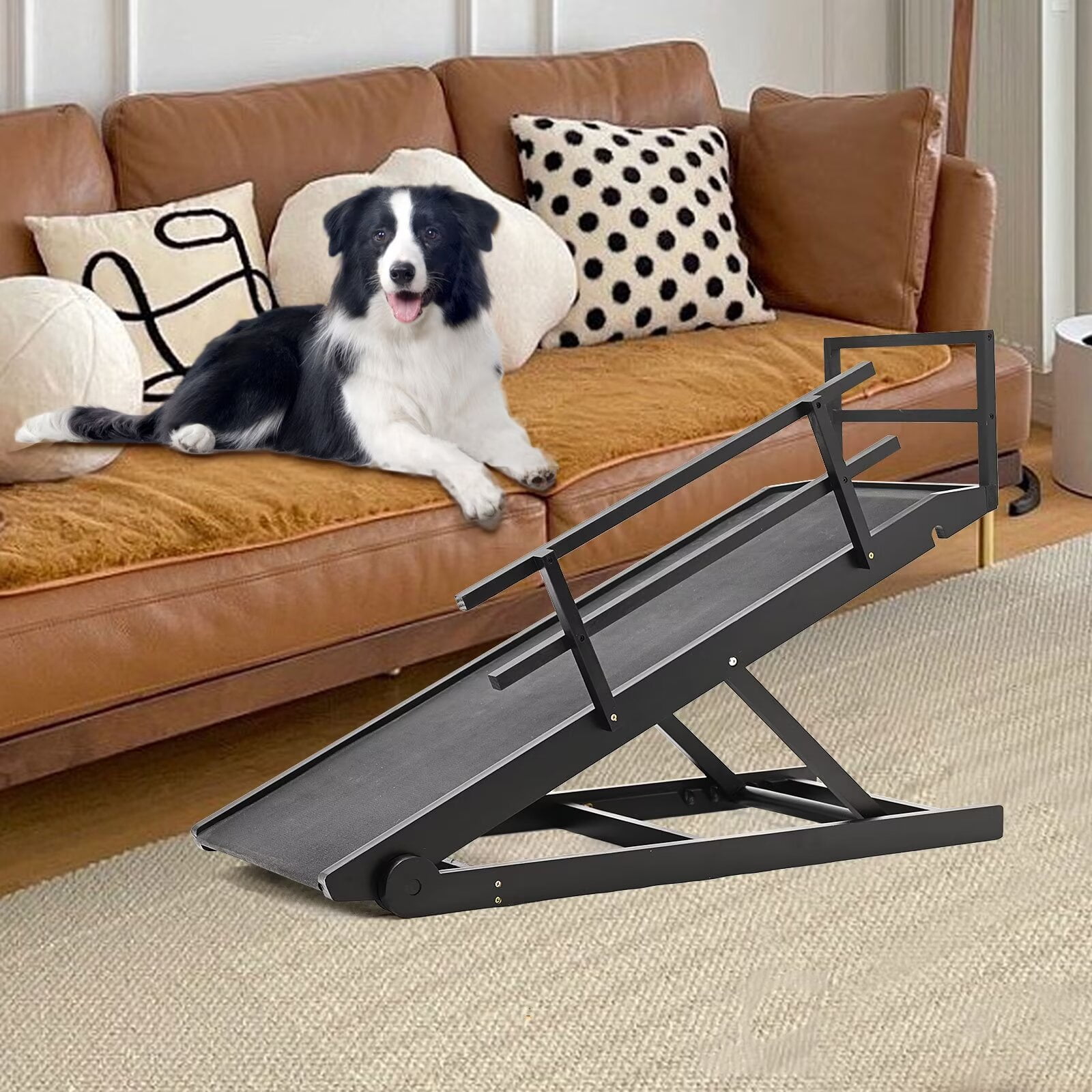MOPHOTO Adjustable Height 45" Long Wooden Pet Ramp, Black, 200 lb Limit ...