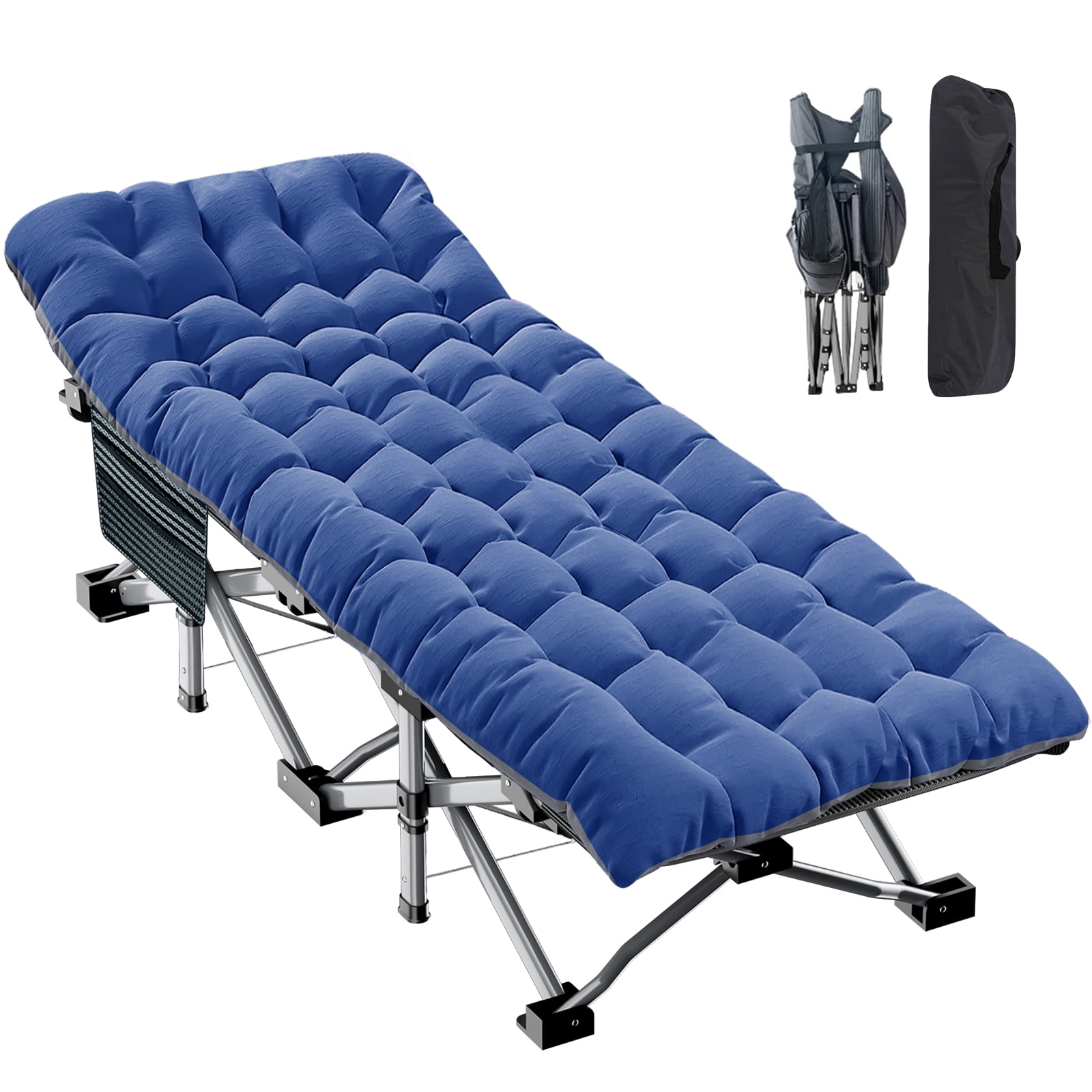 MOPHOTO XL Foldable & Portable Blue Camping Cot with Comfortable ...