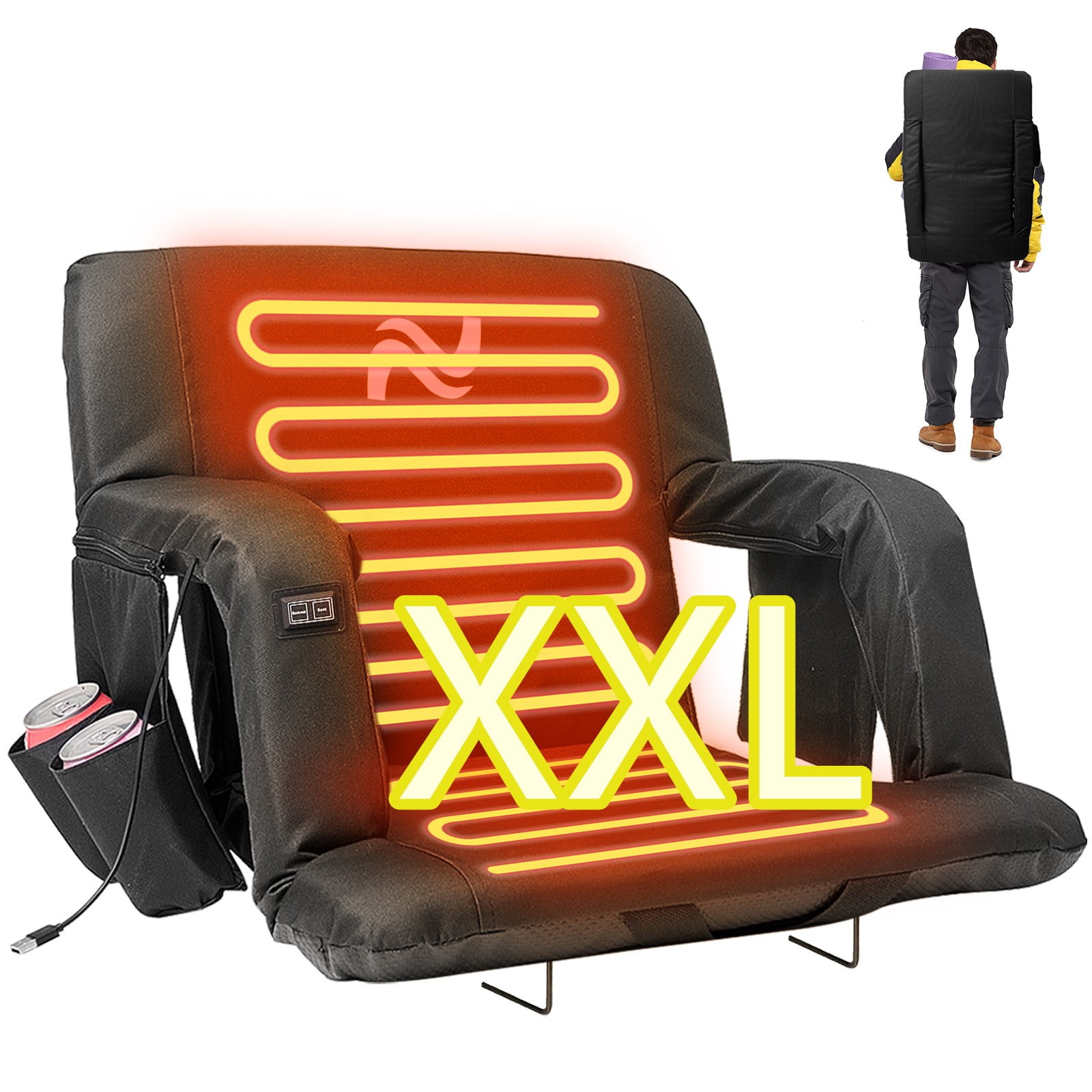 MOPHOTO XXL 25" Heated Stadium Bleacher Seat Reclining Padded Back Arm ...