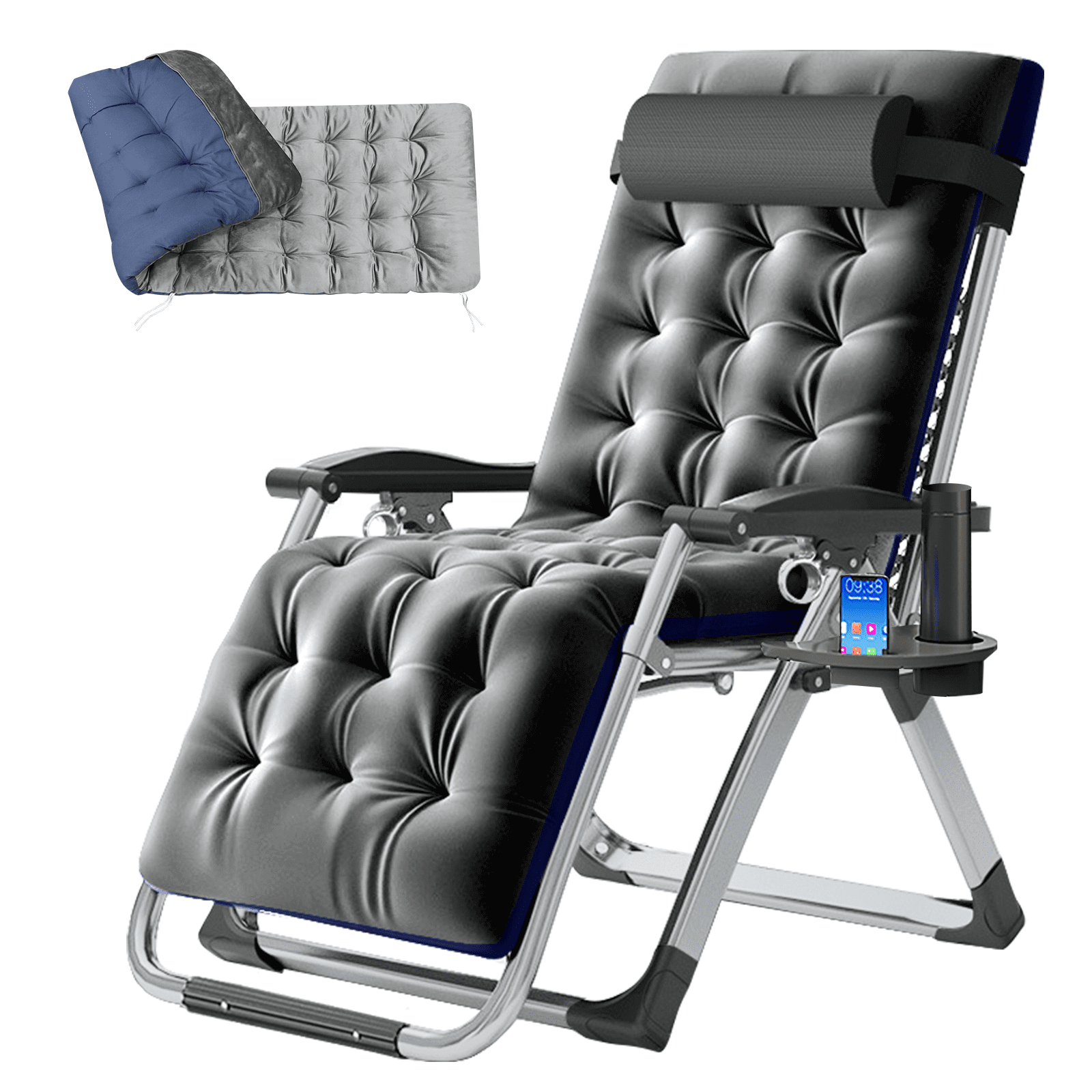 MOPHOTO Zero Gravity Chair Portable Folding Recliner Removable Cushion Headrest Cup Holder for Lawn Garden Support 400 LBS 26 D x 28 W x 45 H