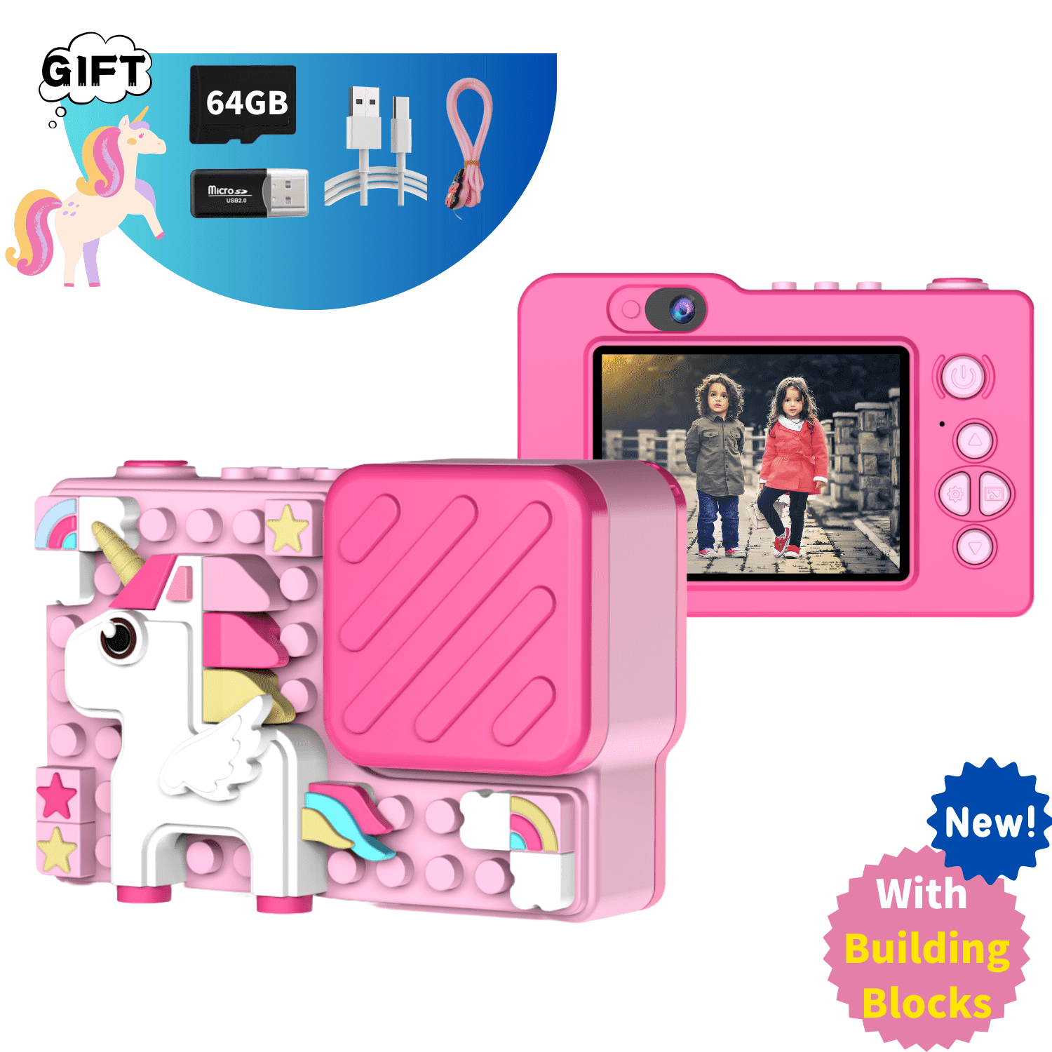 MOPO Pink Unicorn Kids Camera for Girls, Upgraded Toddler Child Digital ...
