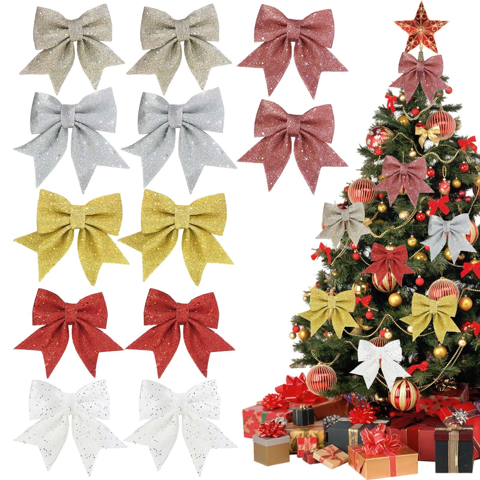 MOQIN 12 Pack Red Christmas Bows Outdoor Decorations,5.9inch Large ...