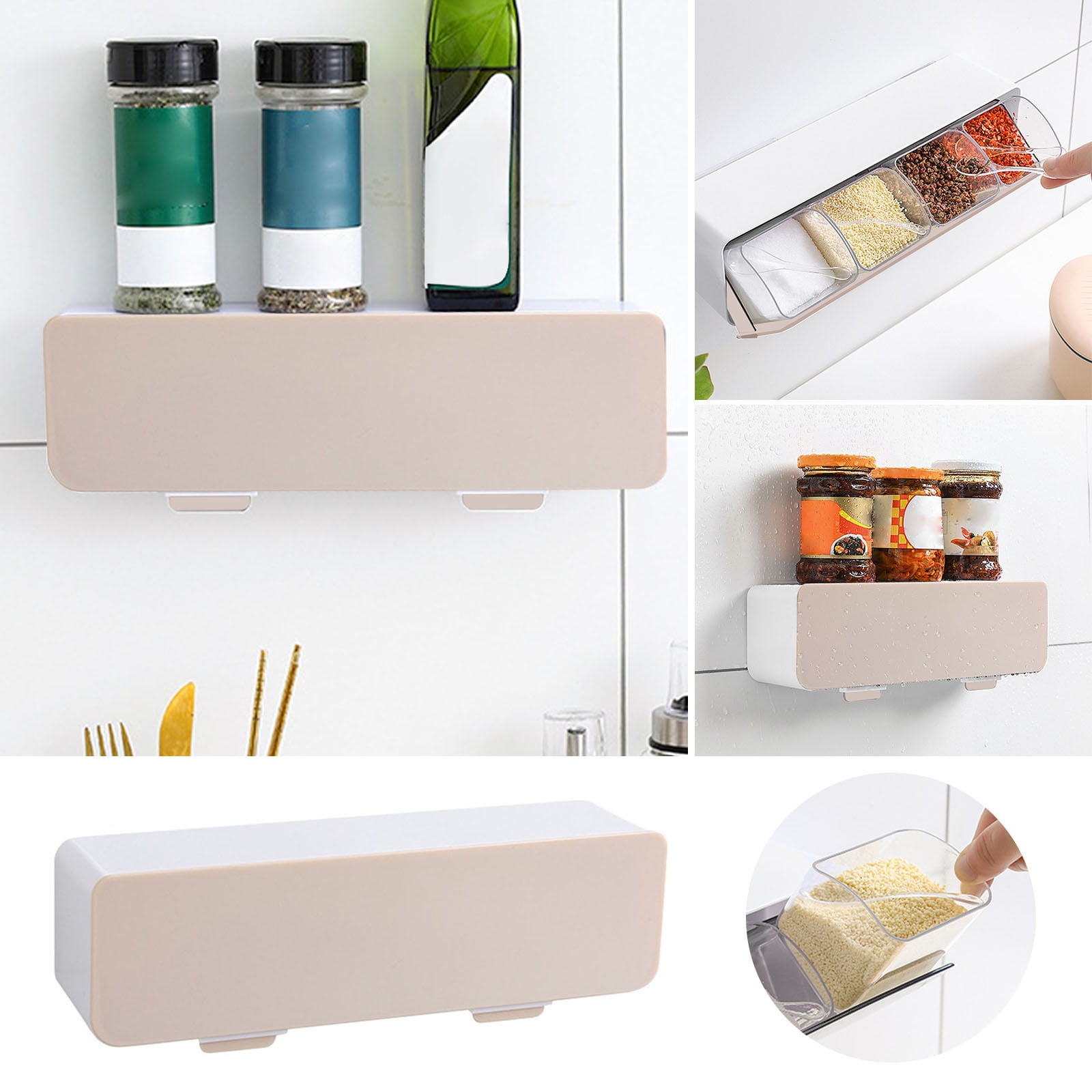 MOQIN 4 Grids Seasoning Box, Clear Kitchen Pepper Sugar Storage ...