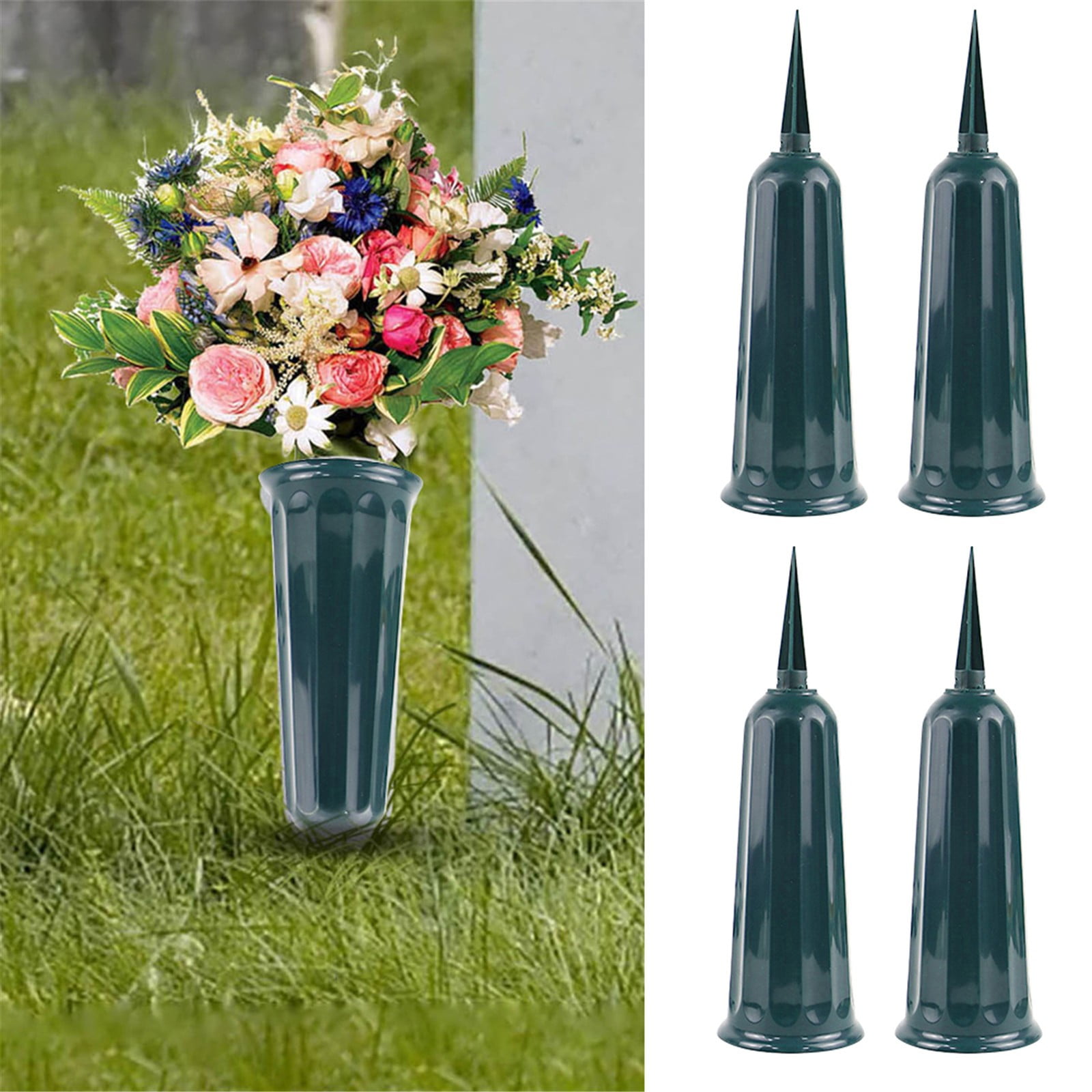 MOQIN 4 Pack 7 Inch Memorial Cemetery Floral Cones Decoration-Plastic Floral Vase Holder with ...