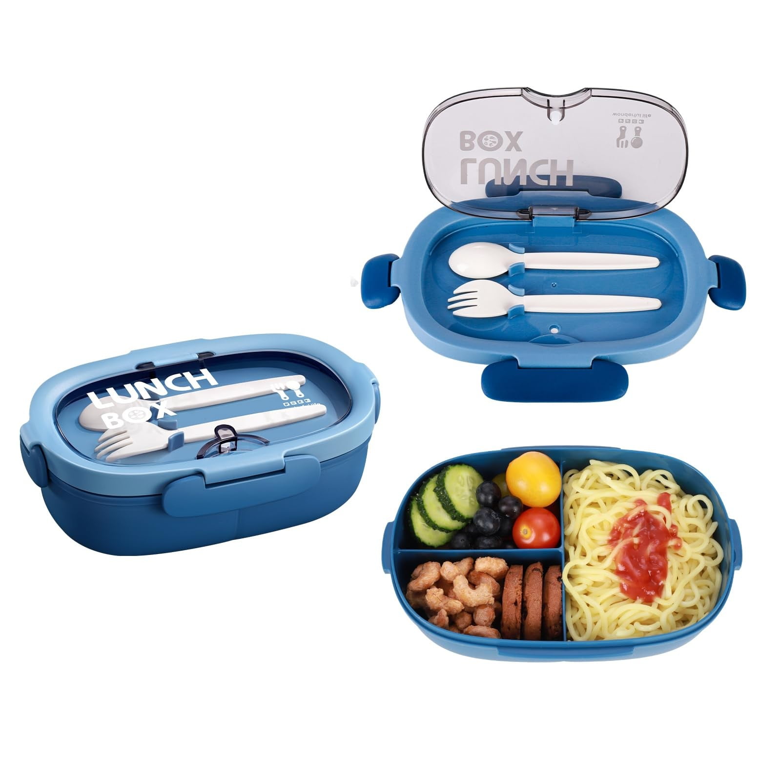 MOQIN Adult Lunch Box with Spoon & Fork 28oz, 3 Compartment Sandwich ...