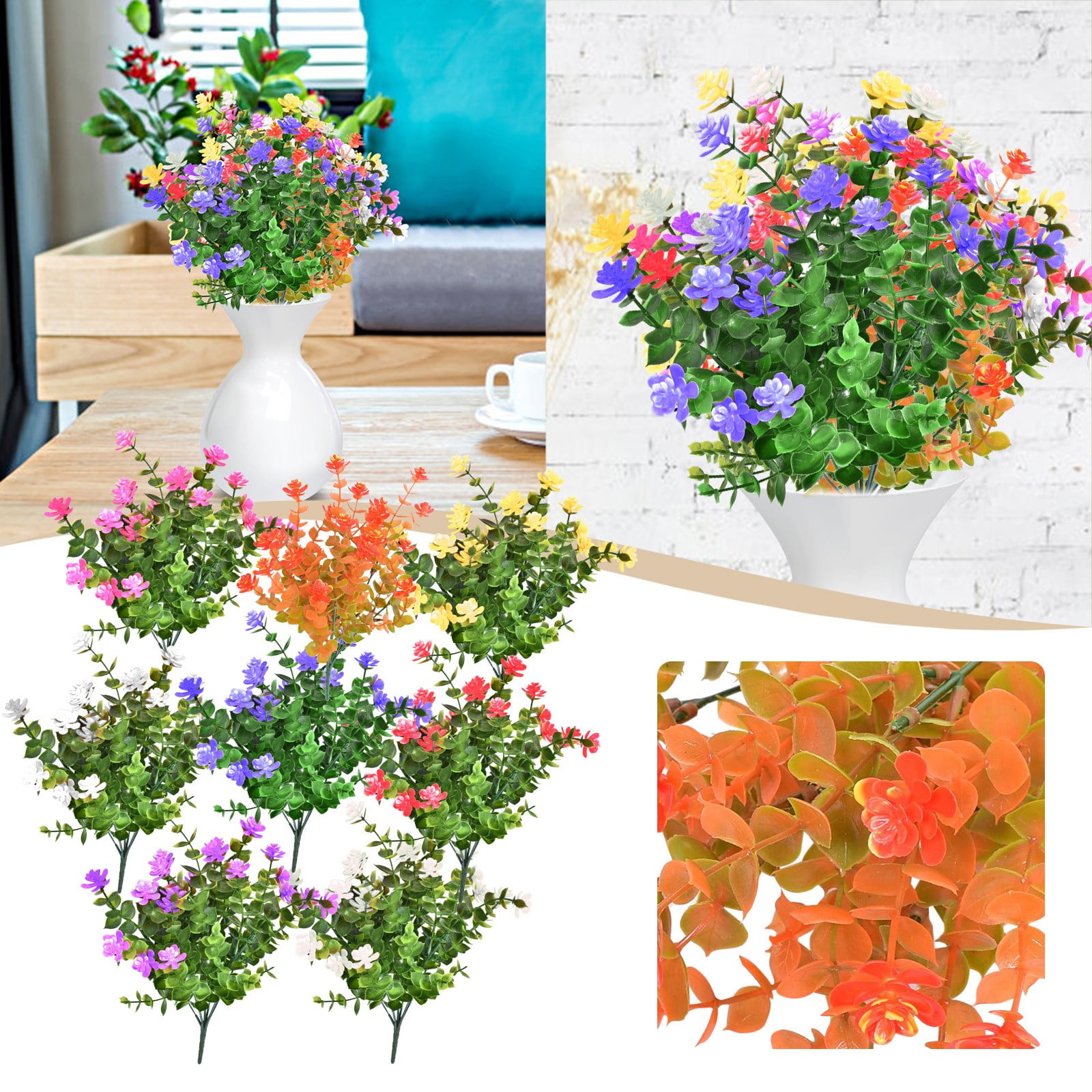 MOQIN Artificial Flowers Outdoor Flowers, Plastic Greenery Shrubs ...