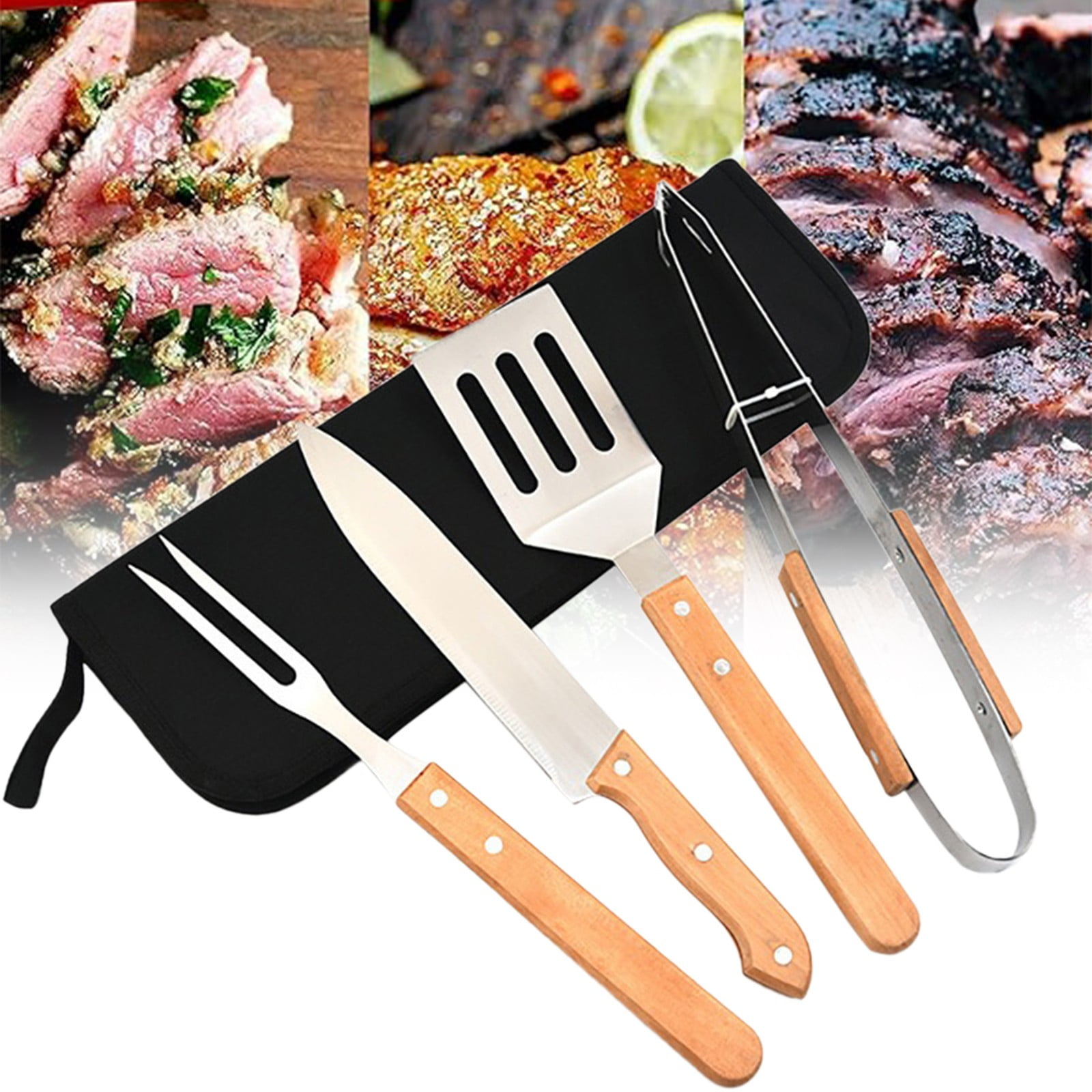 MOQIN BBQ Grill Tools Set - 4-Piece Heavy Duty Stainless Steel Barbecue ...