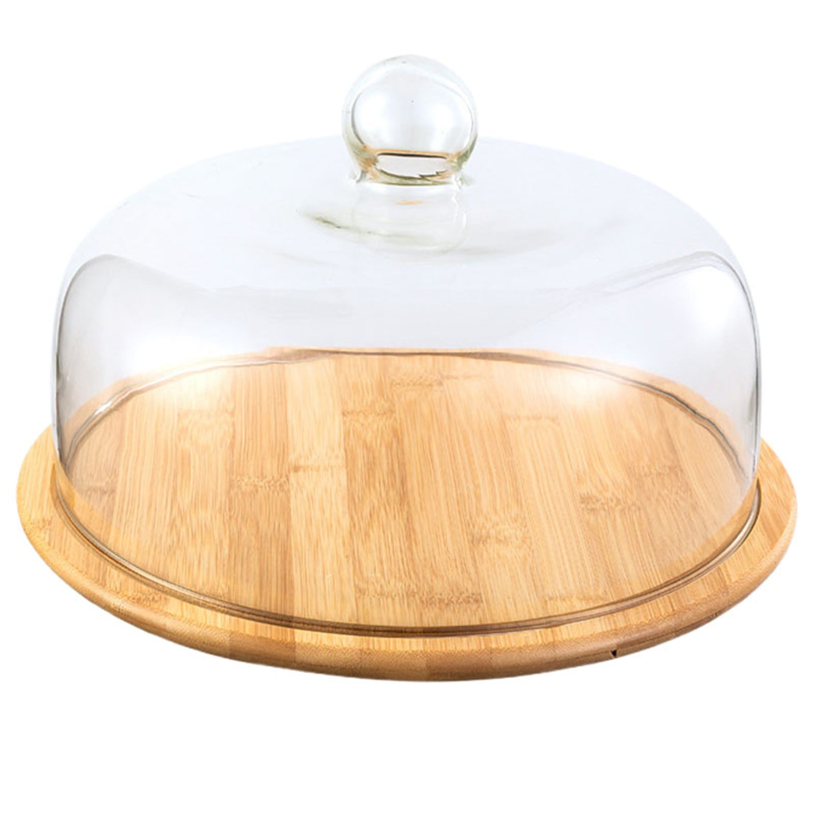 MOQIN Cake Stand with Dome Lid, Wood Cake Plate with Cover, 2-in-1 ...