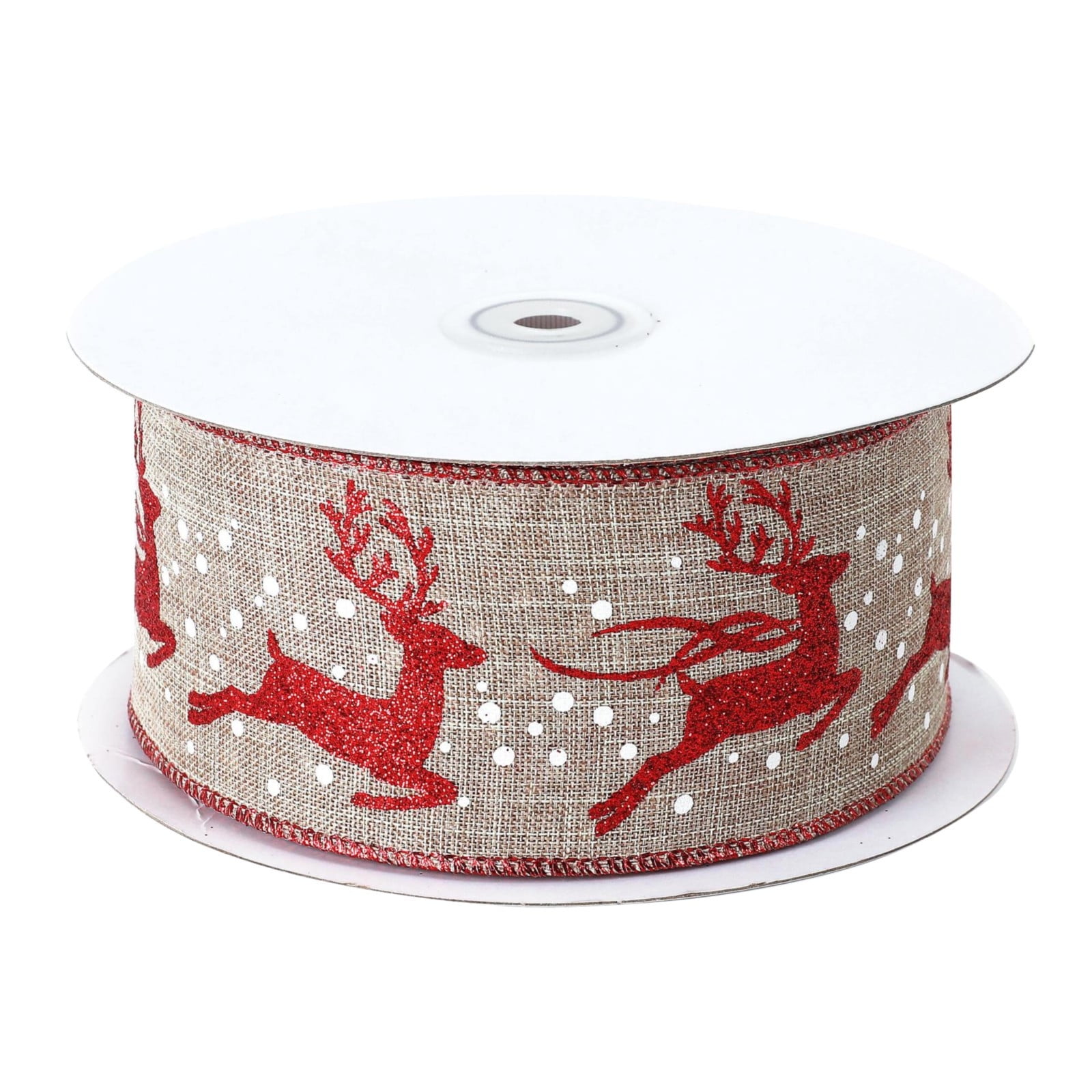 MOQIN Christmas Wired Ribbon Rolls, Wide Edge Imitation Linen Ribbon ...