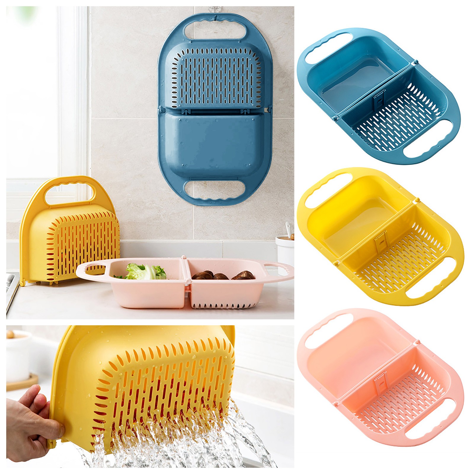 MOQIN Collapsible Colander, Over the Sink Colander Strainer Basket ...